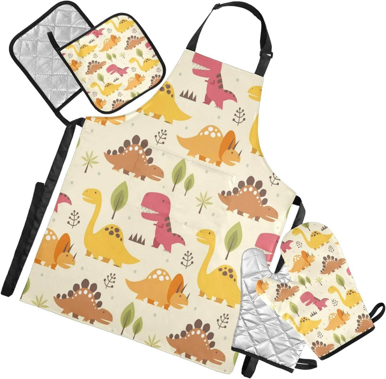 Bestwell Cute Dinosaur Kitchen Apron Sets,1 Waterproof Apron with ...