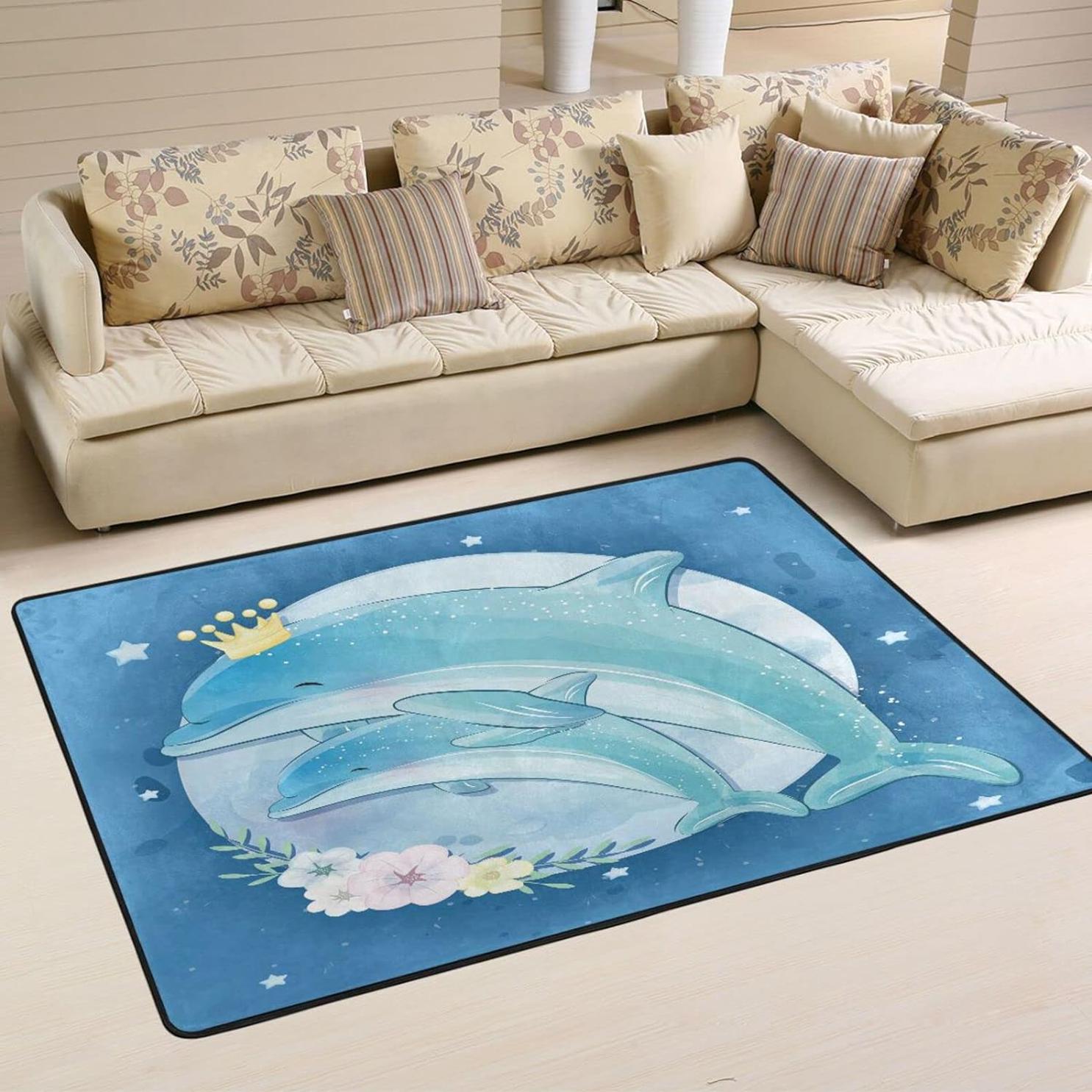 Bestwell Cute Dolphin Mothers Day Area Rug, 36×24in, I Love You Mom Non ...