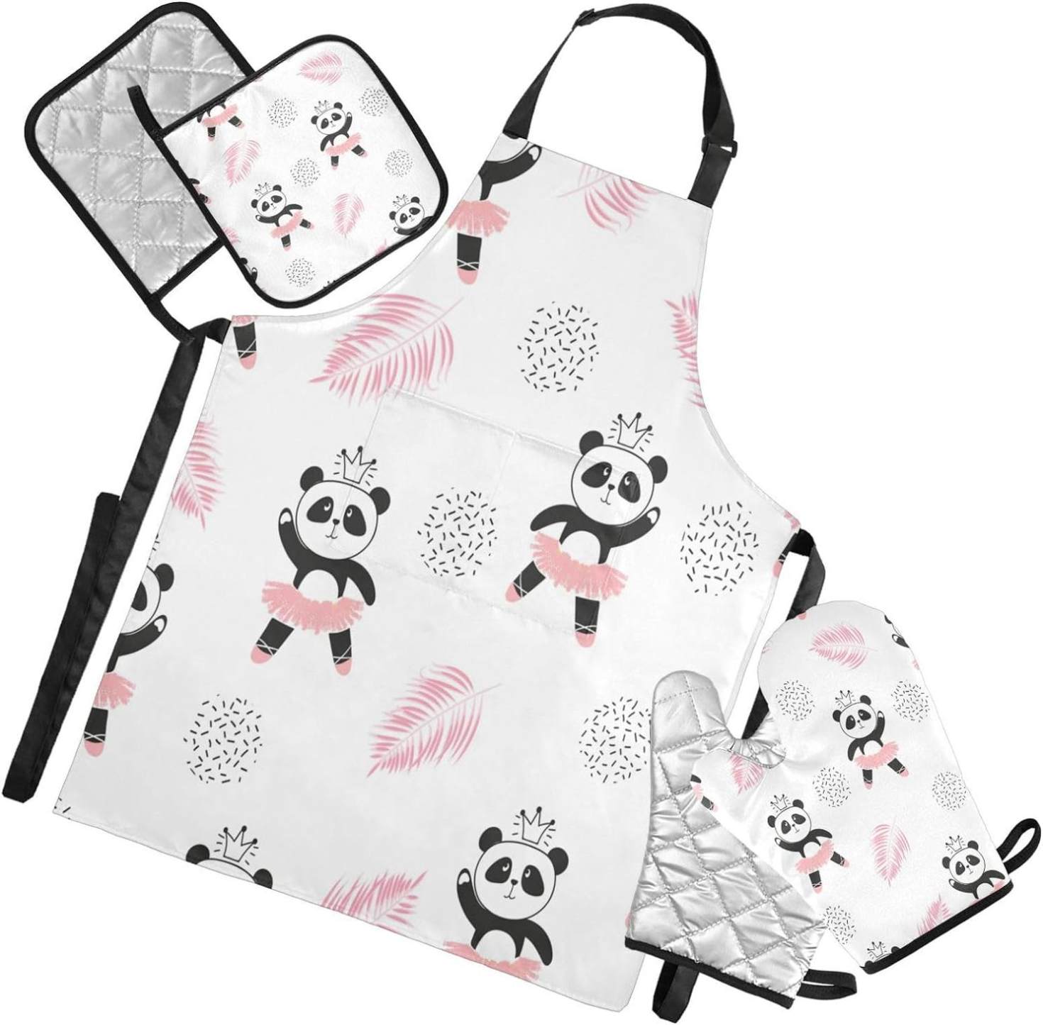 Bestwell Cute Panda Ballerinas Kitchen Apron Sets,1 Waterproof Apron ...