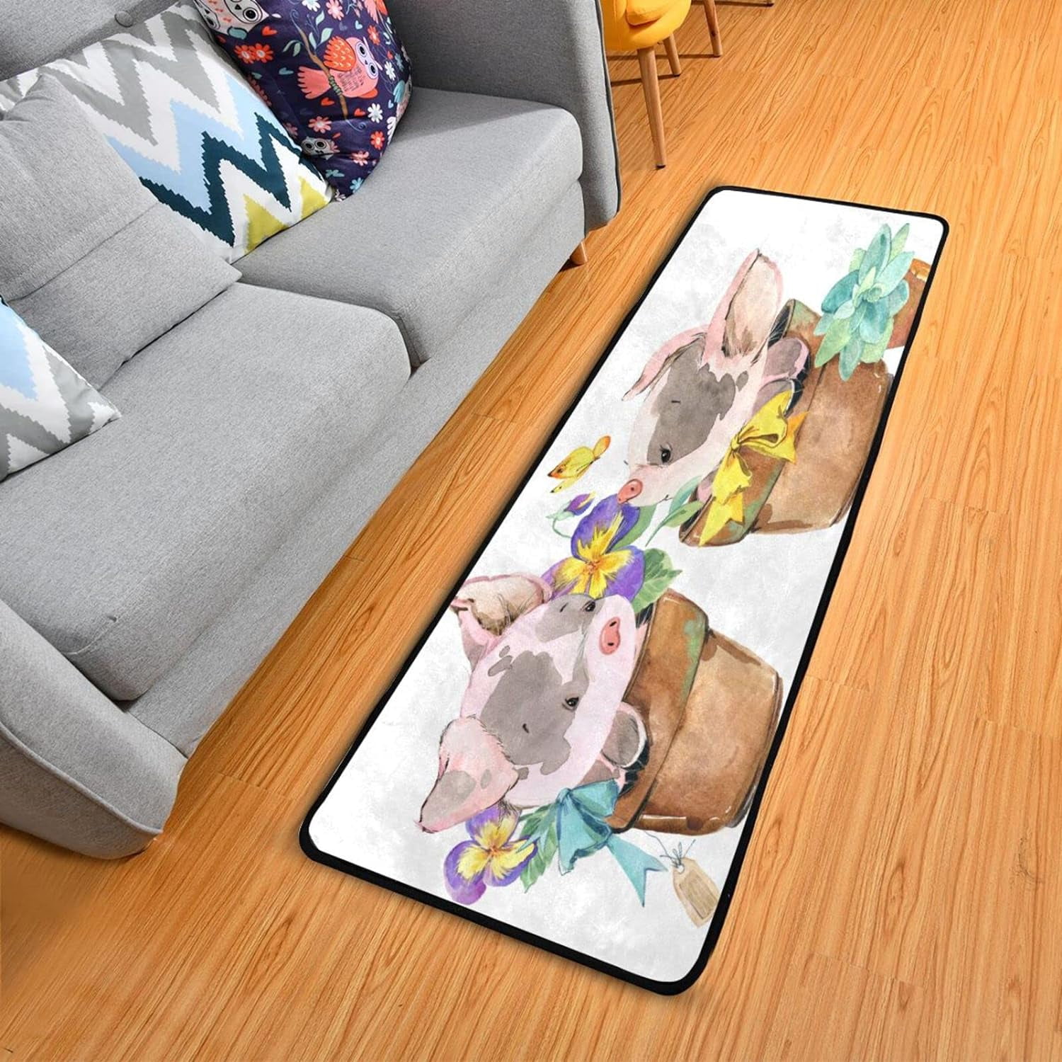 Bestwell Cute Spotted Pig Runner Rug 2'×6' with Rubber Backing Piglet ...