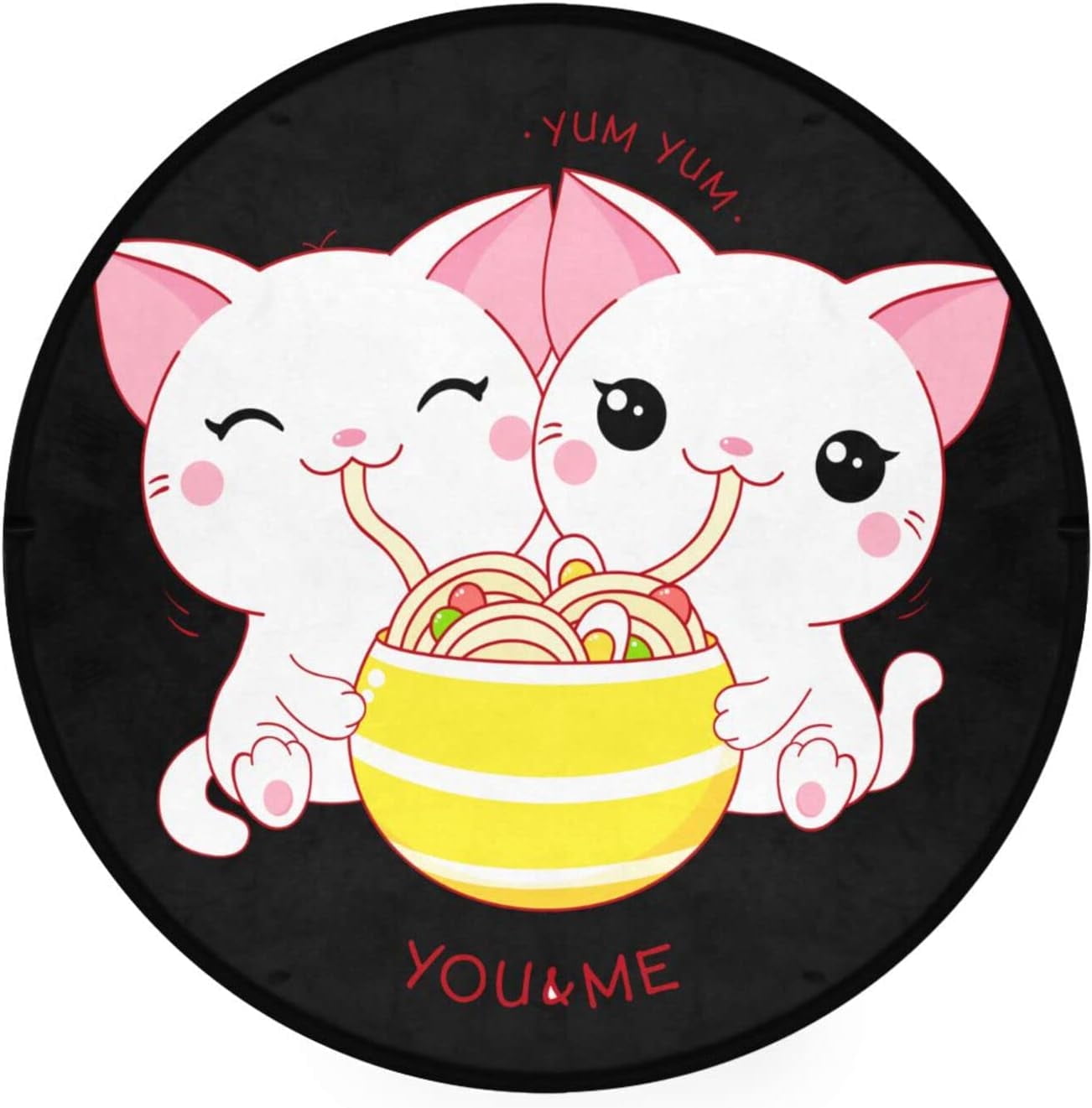 Bestwell Cute White Cats Eat RamenRound Area Rug Chair Couch Cover Area ...