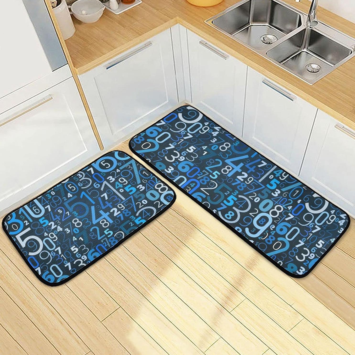 Bestwell Different Numbers Pattern Kitchen Mats Set of 2, Mathematical ...