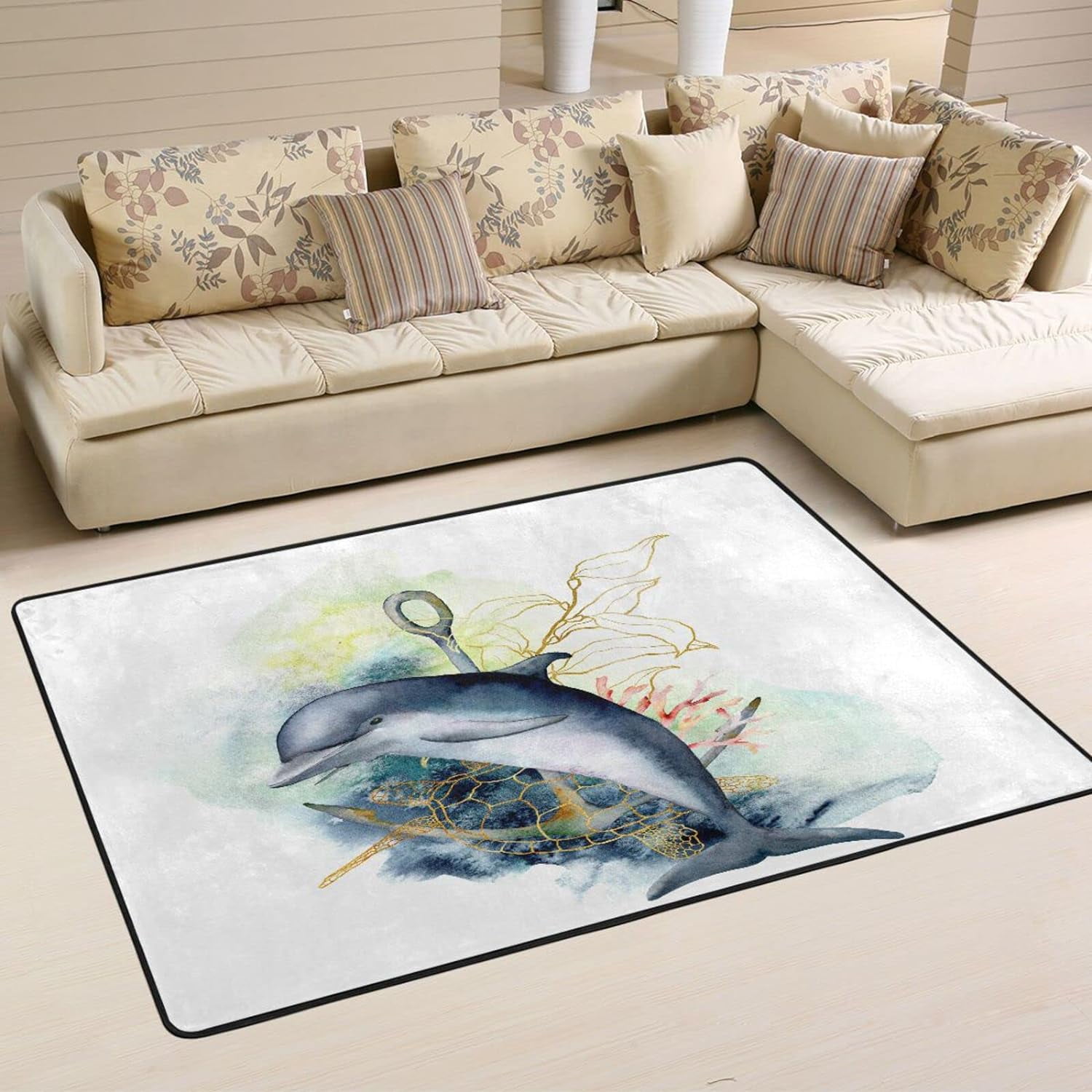Bestwell Dolphin Turtle Anchor Area Rug 36×24in Summer Non-Slip Floor ...