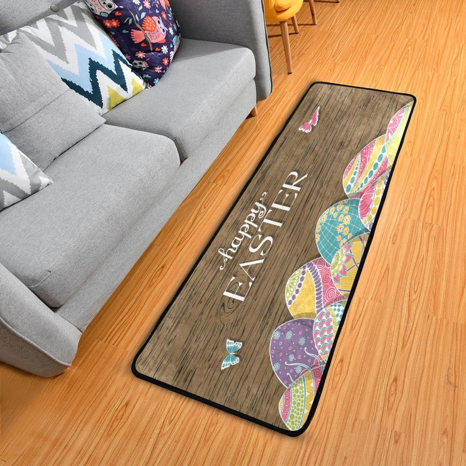 Bestwell Easter Eggs Wooden Runner Rug 2'×6' with Rubber Backing Hand ...