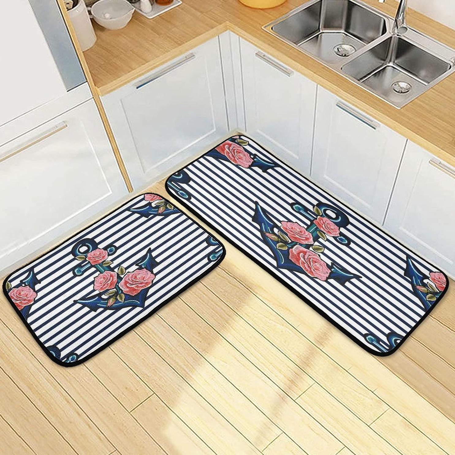 Bestwell Exotic Anchor Pink Roses Kitchen Mats and Rugs, Summer ...
