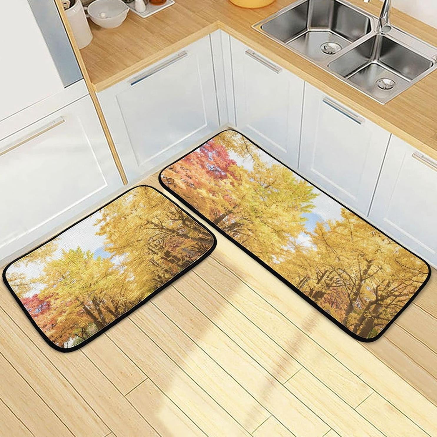 Bestwell Fall Leaves Ginkgo Trees Kitchen Rugs Set of 2, Autumn Maple ...