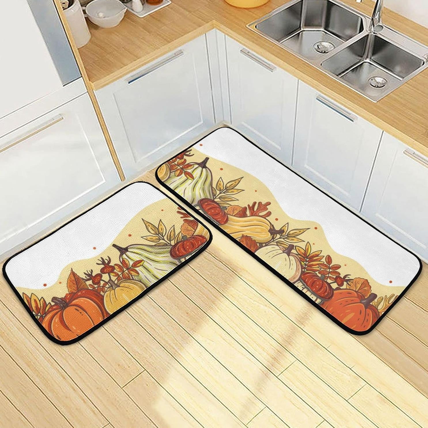 Bestwell Fall Pumpkins Leaves Kitchen Rugs Set of 2, Autumn Vintage ...