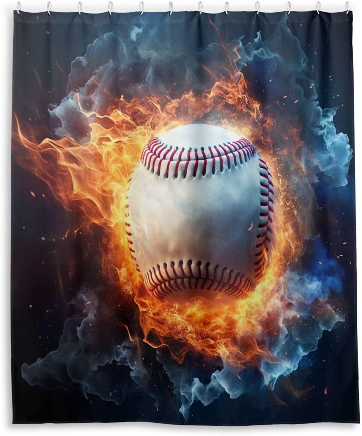 Bestwell Fire and Water Baseball Shower Curtain Waterproof Bath Shower ...