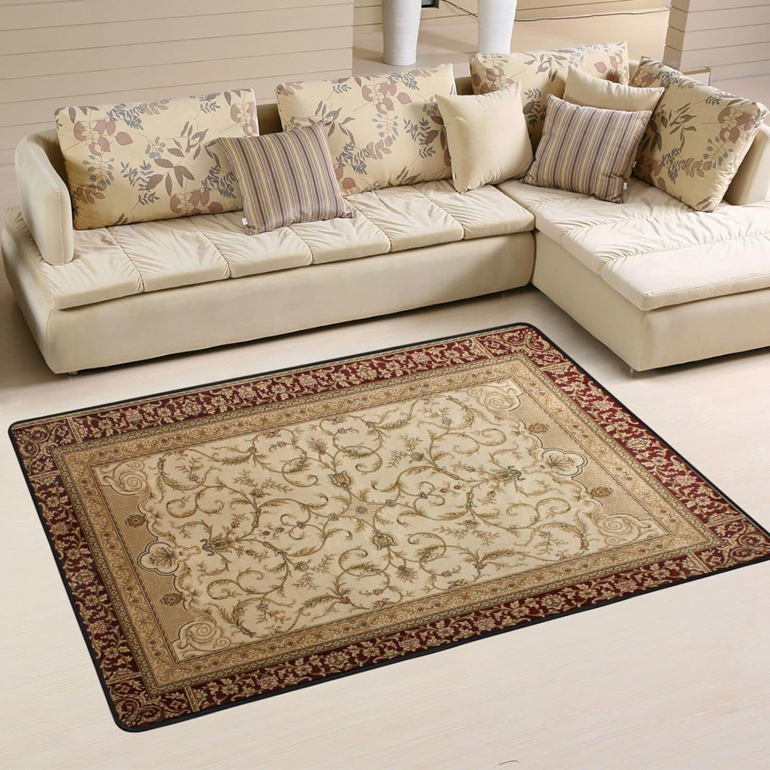 Bestwell Golden Flower Figure Area Rug 72×48in Ethnic Theme Non-Slip ...