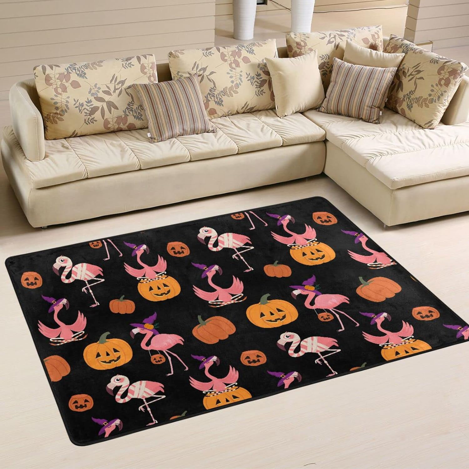 Bestwell Halloween Flamingo Pumpkins Area Rug 72×48in Jack-O'Lantern ...