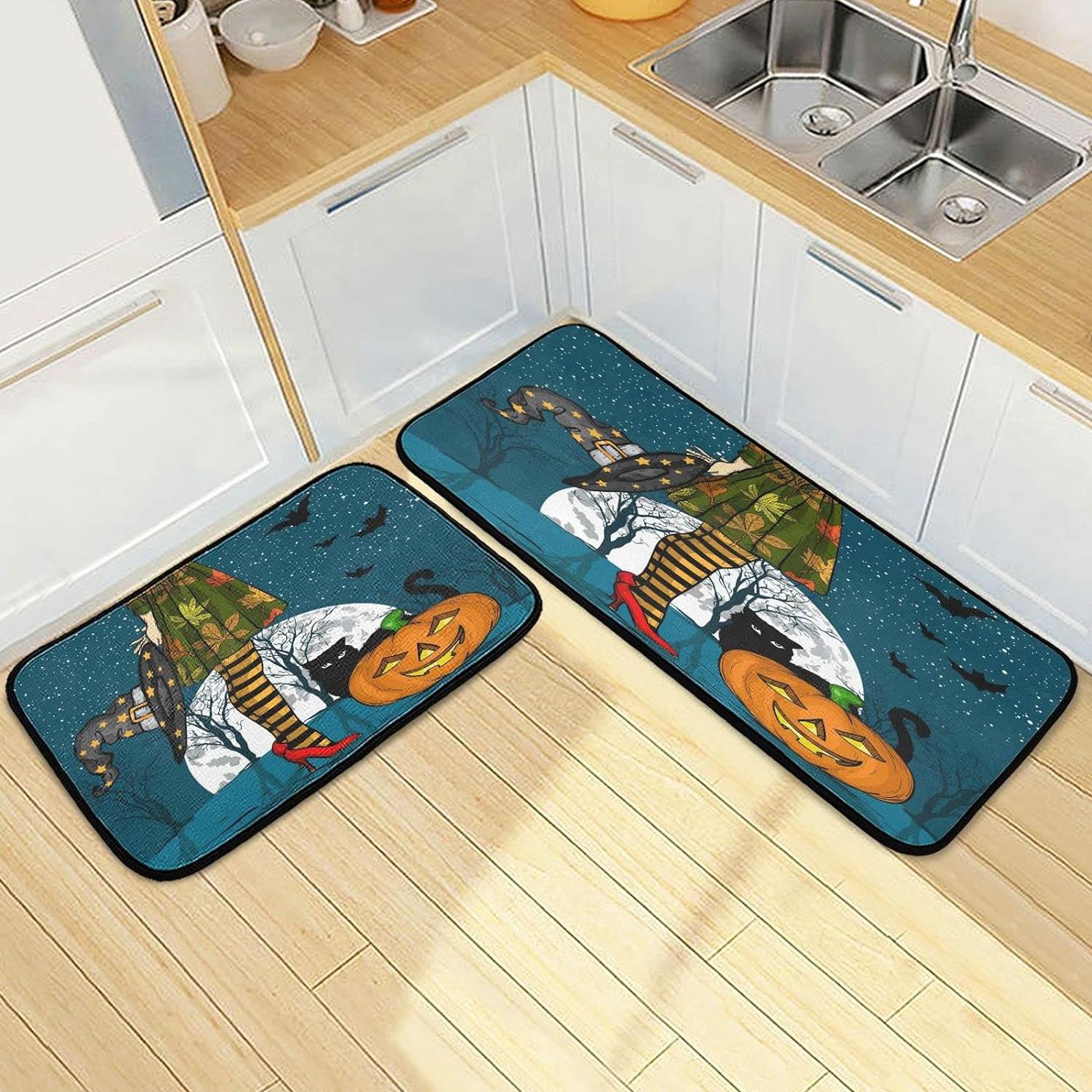 Bestwell Halloween Night Witch Kitchen Rugs 2 Pieces, Pumpkin Moon ...