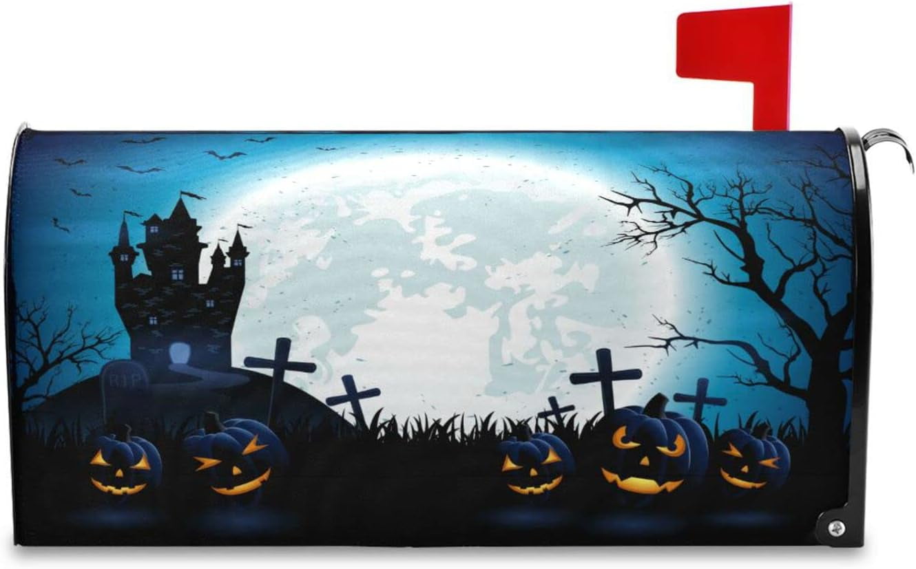 Bestwell Halloween Pumpkin Full Moon Bat Night Magnetic Mailbox Cover ...
