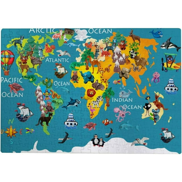 Bestwell Jigsaw Puzzles Cute Cartoon Kids Animal World Map for Kids ...