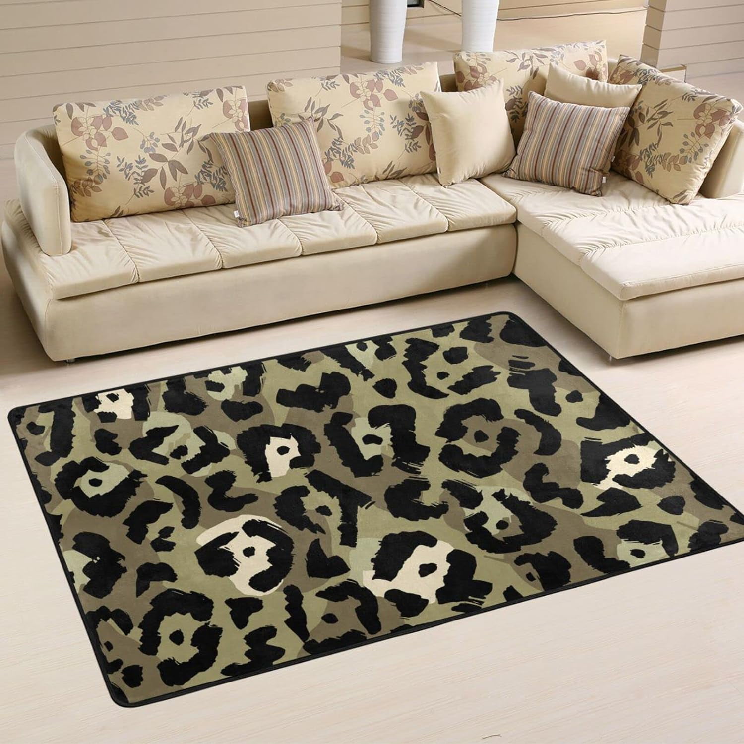 Bestwell Leopard Print Camouflage Area Rug 72×48in Floor Carpet for ...