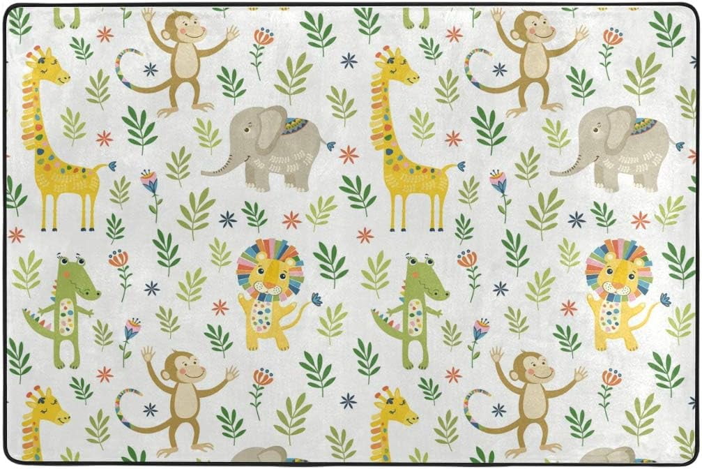 Bestwell Lightweight Soft Area Rugs Animals Plants On White Floor Mat ...