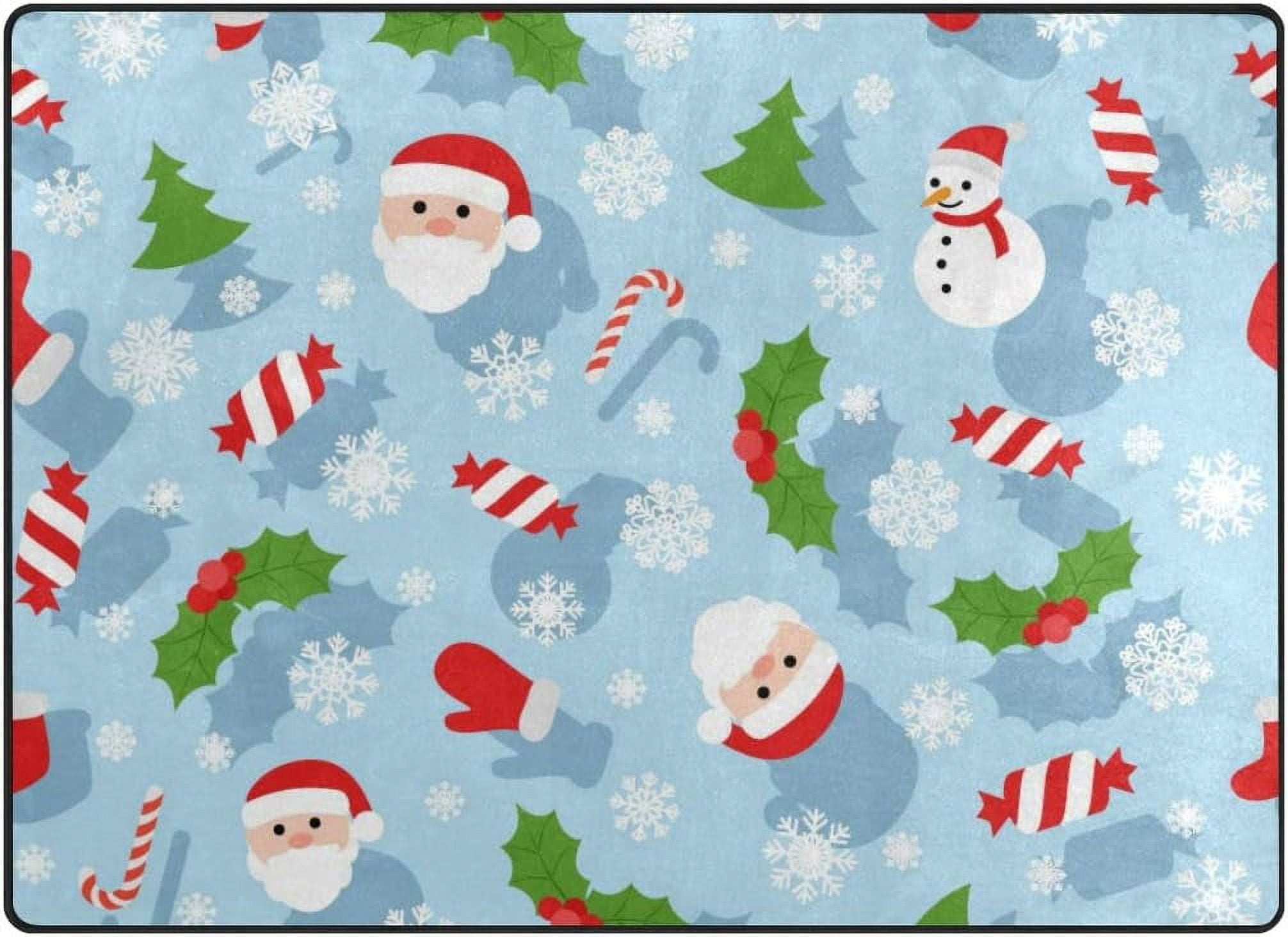 Bestwell Lightweight Soft Area Rugs Christmas Elements On Blue Floor ...