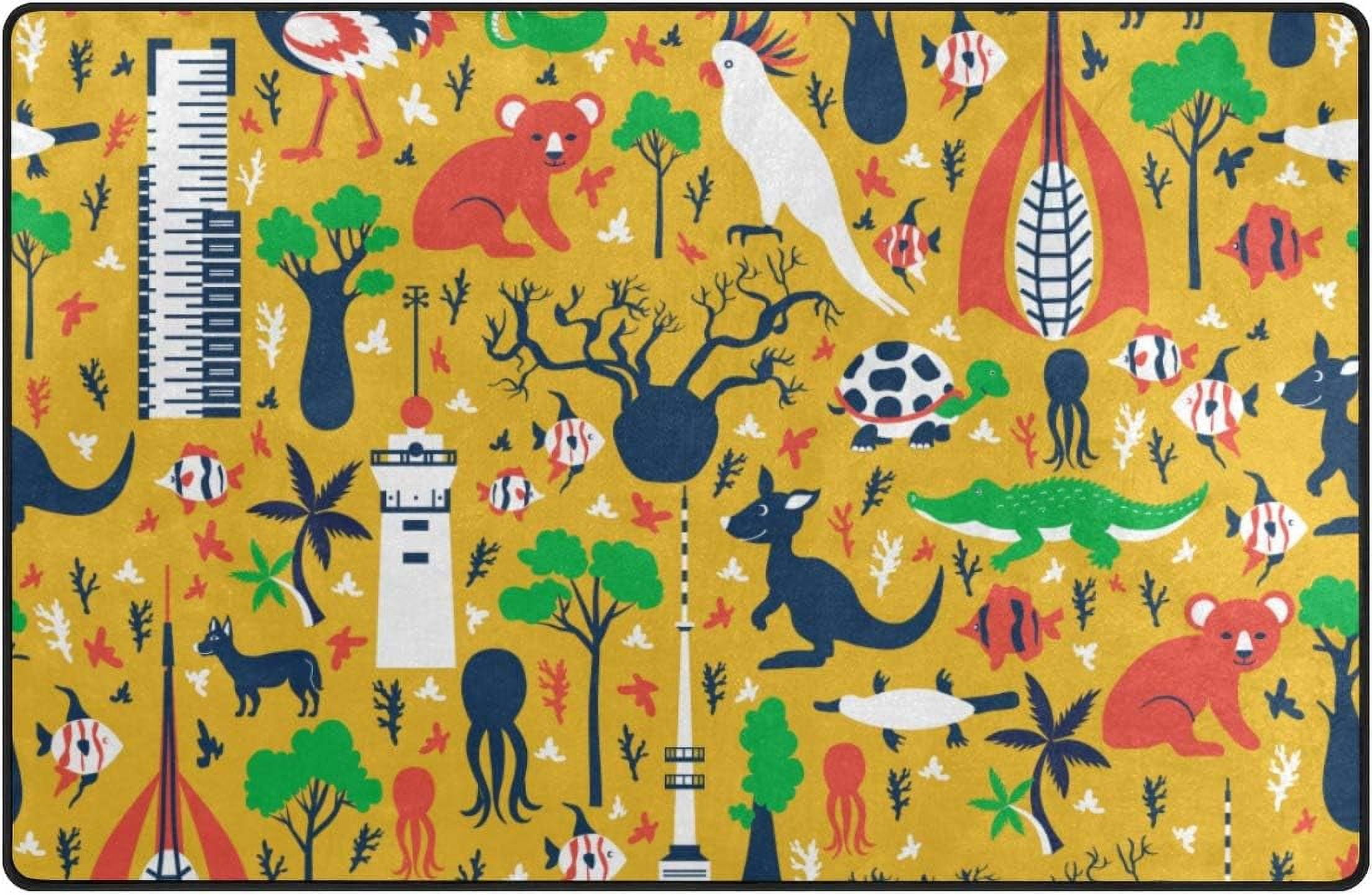 Bestwell Lightweight Soft Area Rugs Colorful Animals Buildings Floor ...