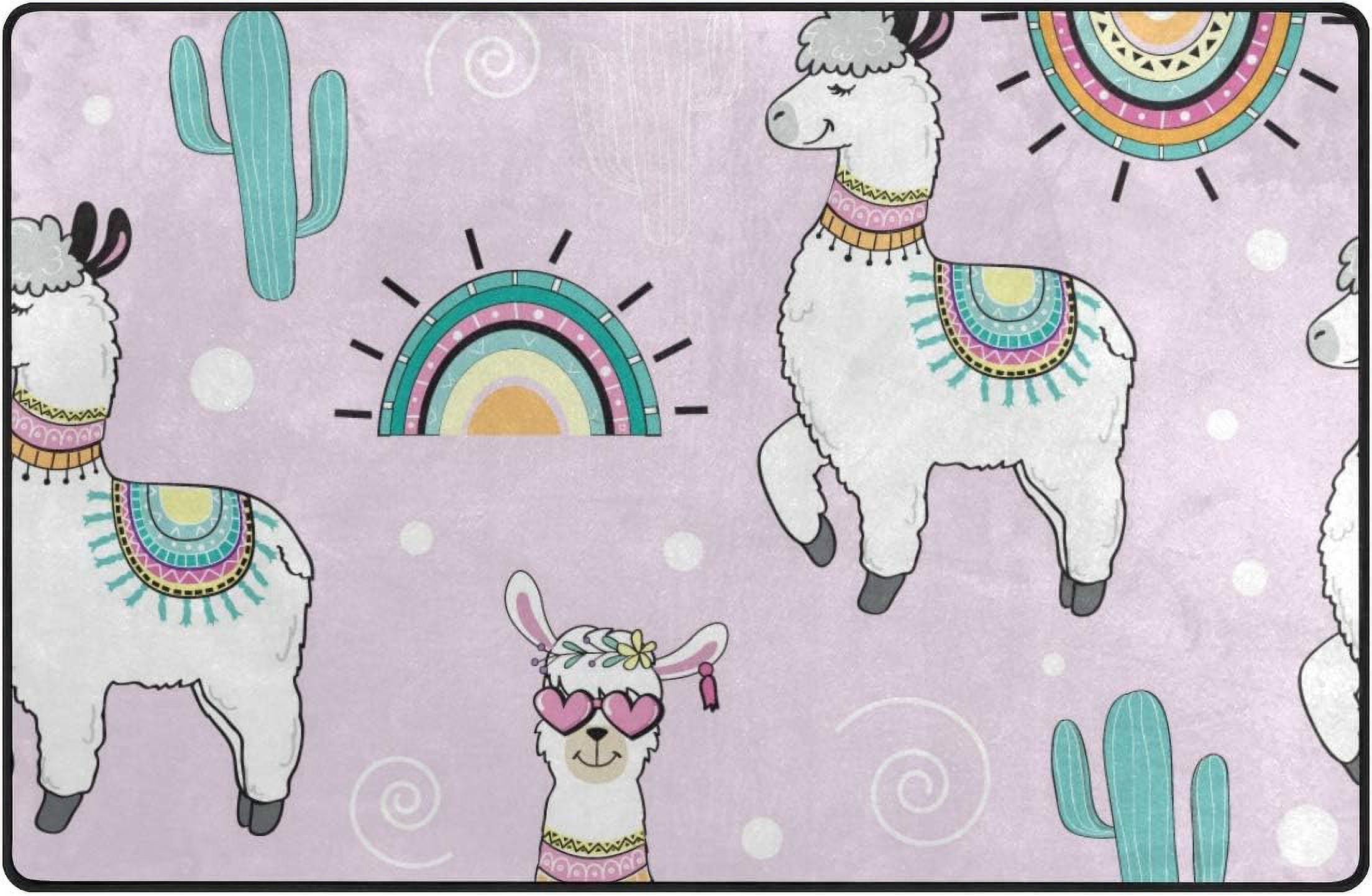 Bestwell Lightweight Soft Area Rugs Cute Cartoon Llamas Floor Mat for ...