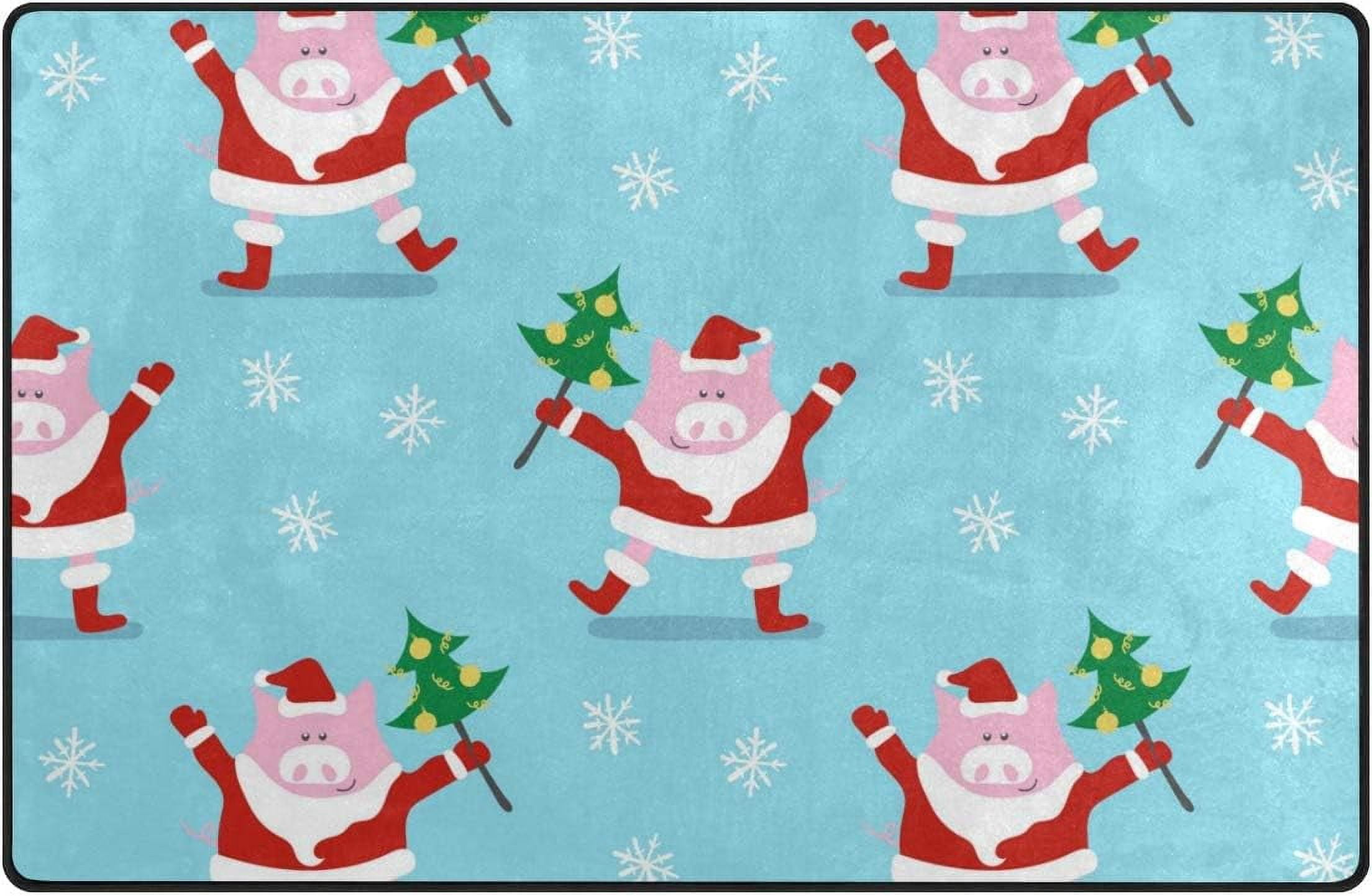 Bestwell Lightweight Soft Area Rugs Cute Christmas Pink Pig Floor Mat ...