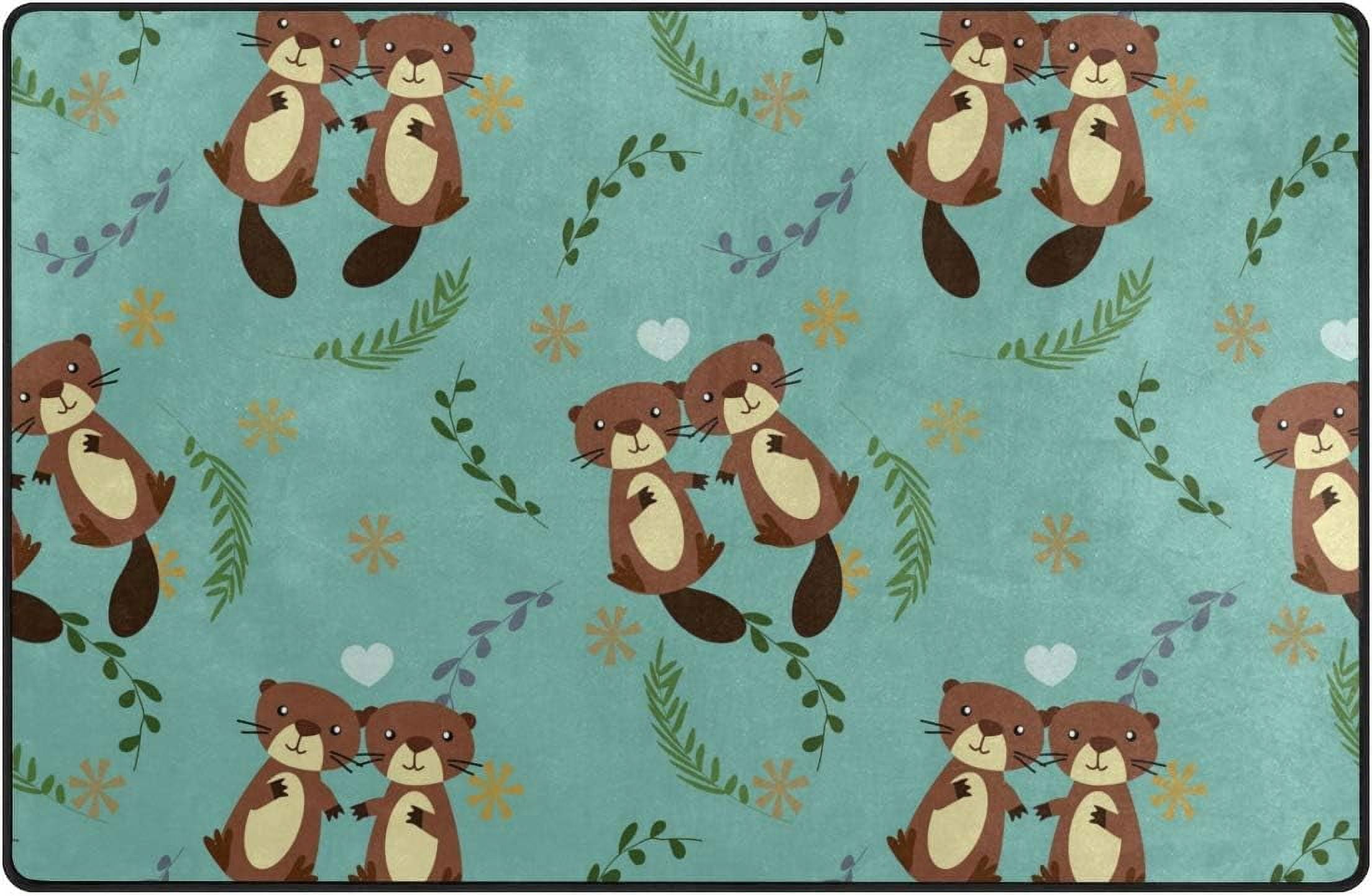 Bestwell Lightweight Soft Area Rugs Cute Couple Beaver Floor Mat for ...