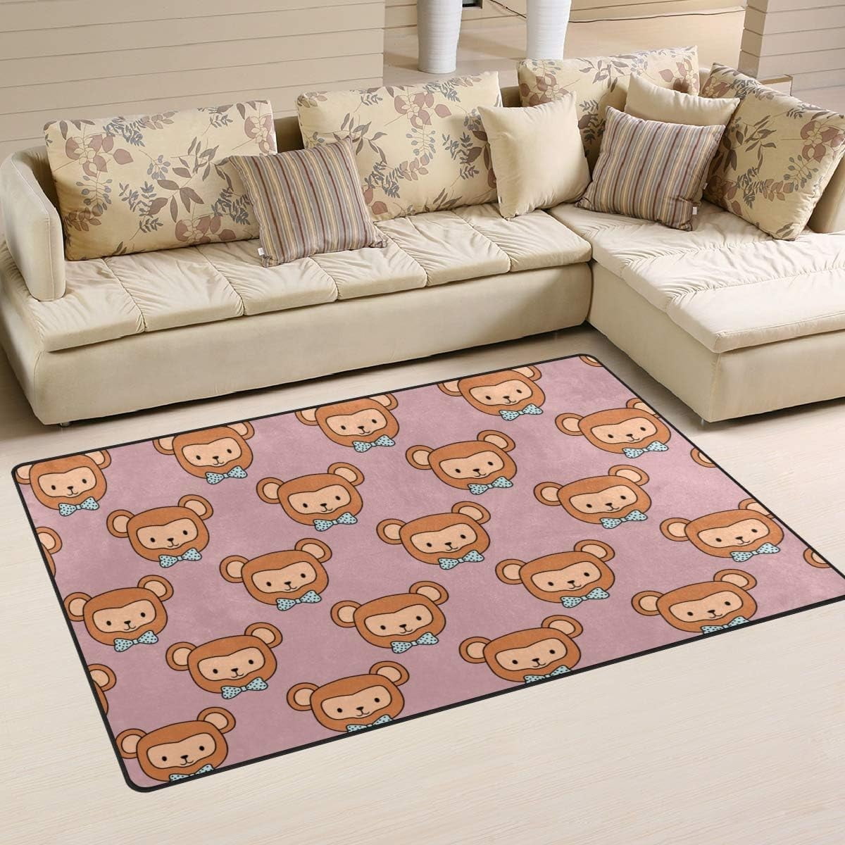Bestwell Lightweight Soft Area Rugs Cute Monkeys Design Floor Mat for ...