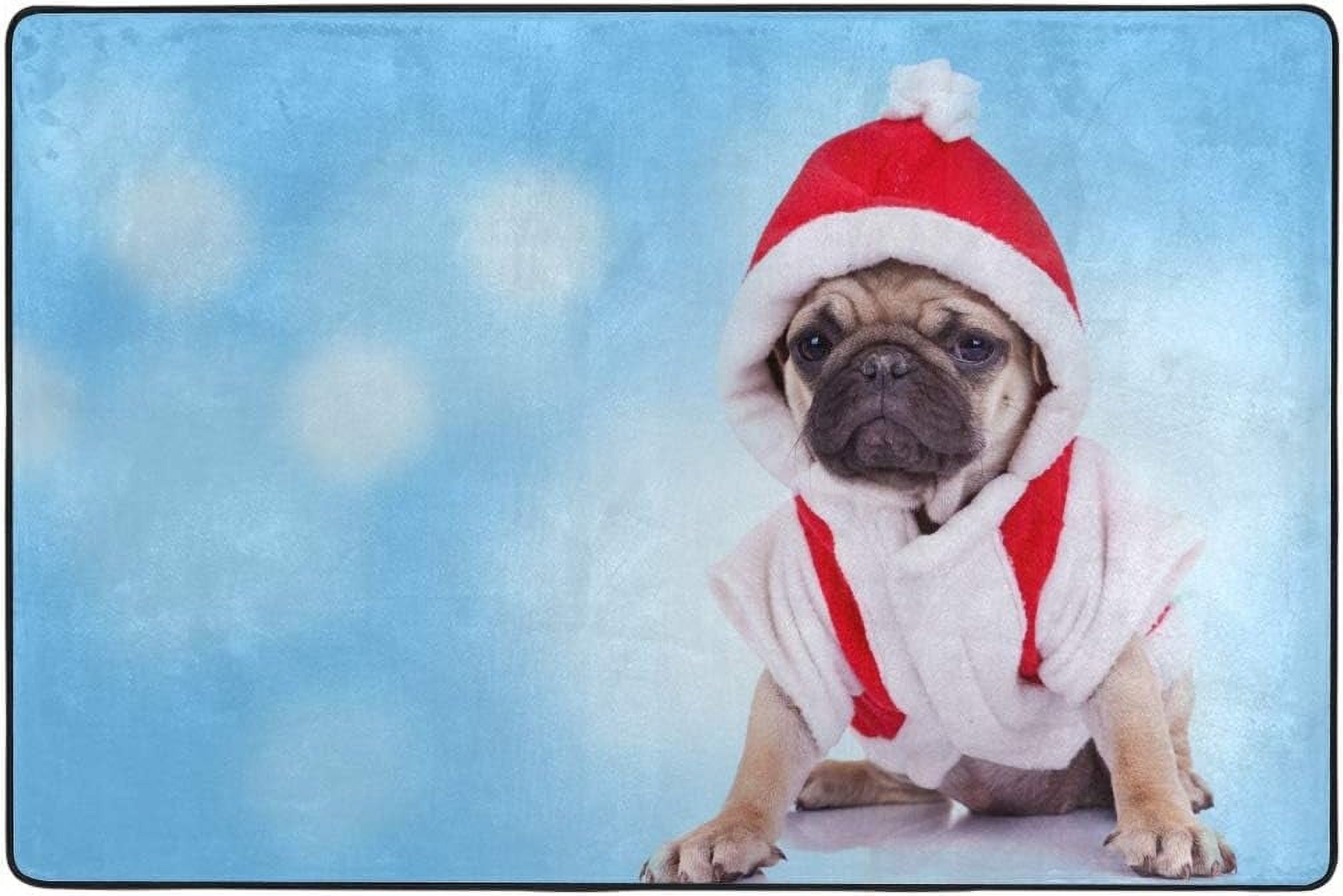 Bestwell Lightweight Soft Area Rugs Cute Pug Puppy Wearing Santa Claus ...