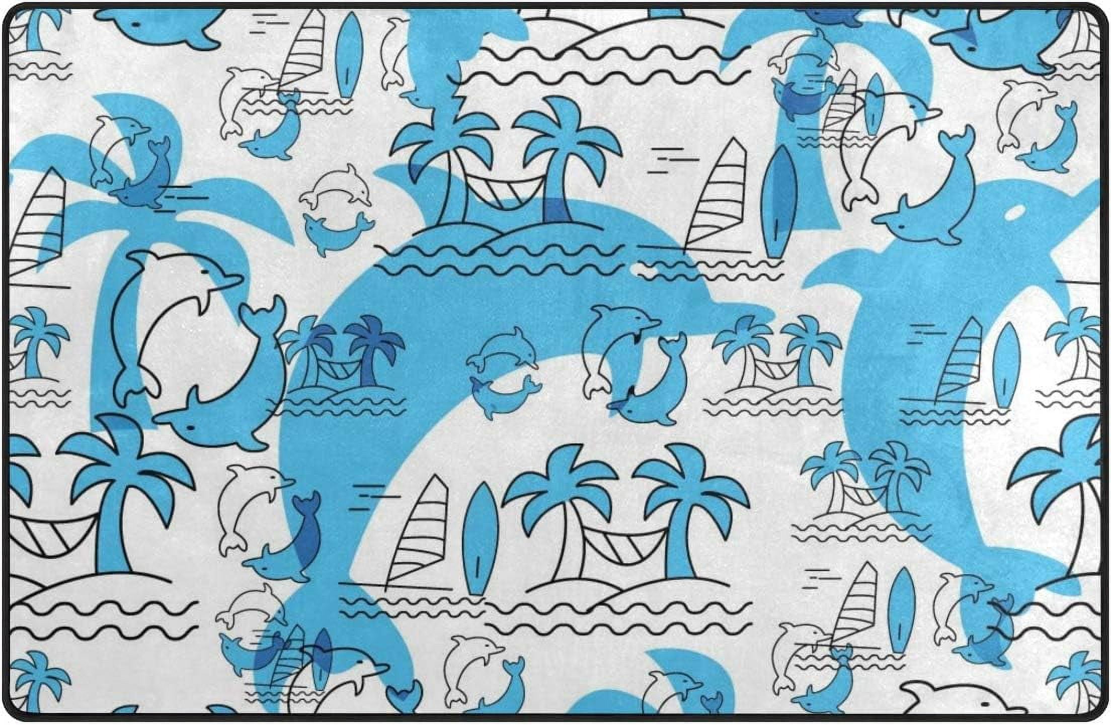 Bestwell Lightweight Soft Area Rugs Dolphins and Palm Trees Floor Mat ...