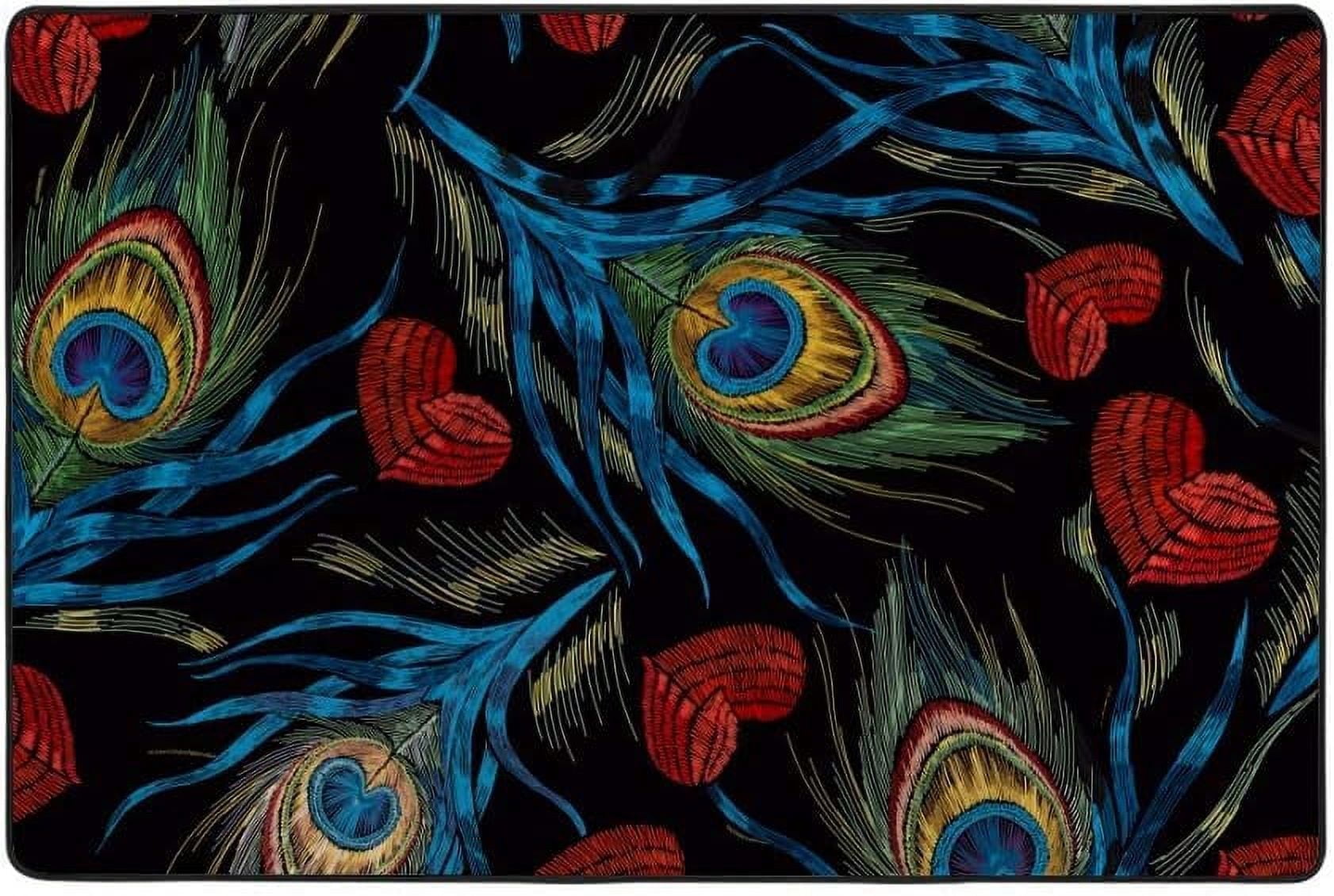 Bestwell Lightweight Soft Area Rugs Embroidery Peacock Feathers and ...