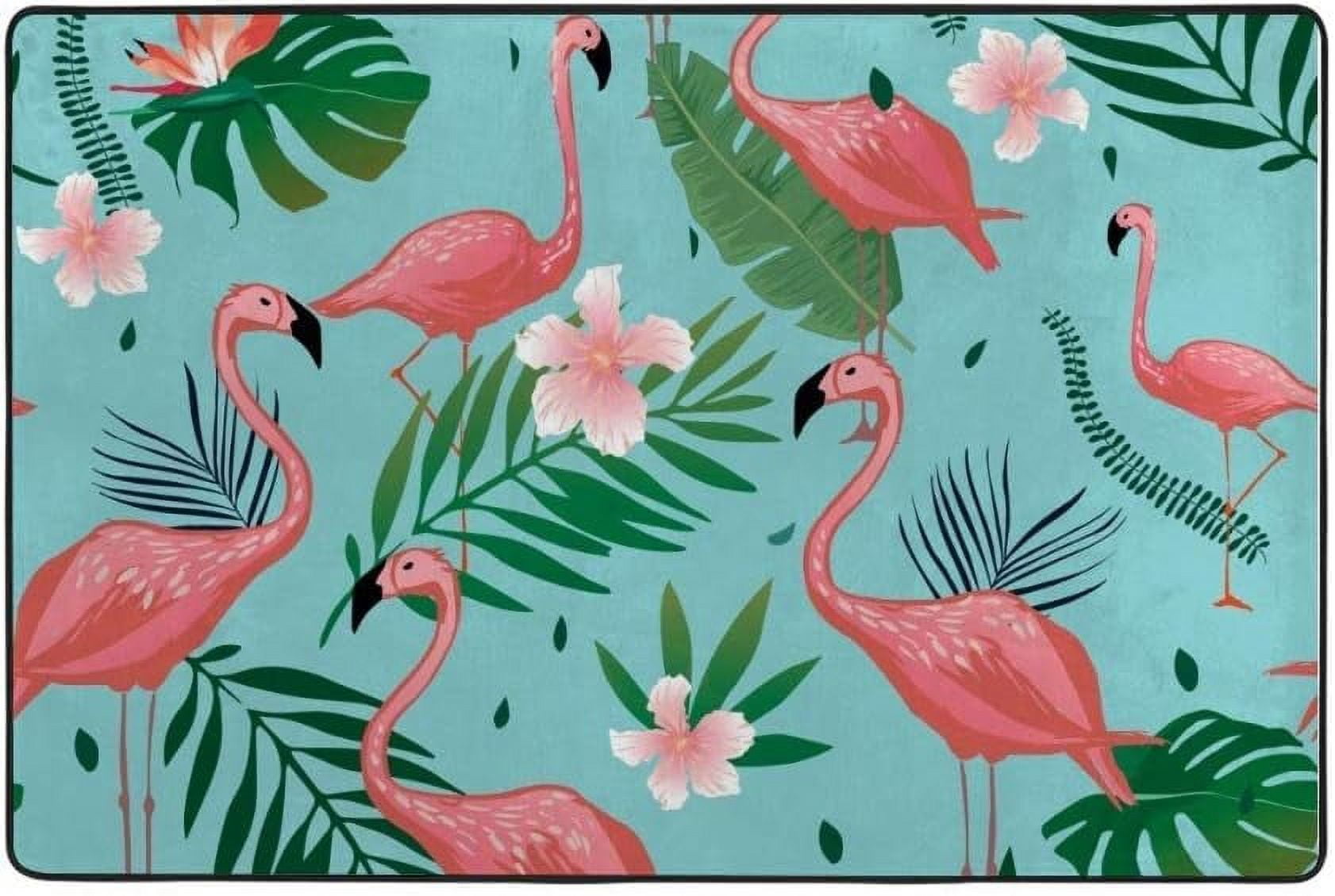 Bestwell Lightweight Soft Area Rugs Flamingo Flower Leaf Floor Mat for ...