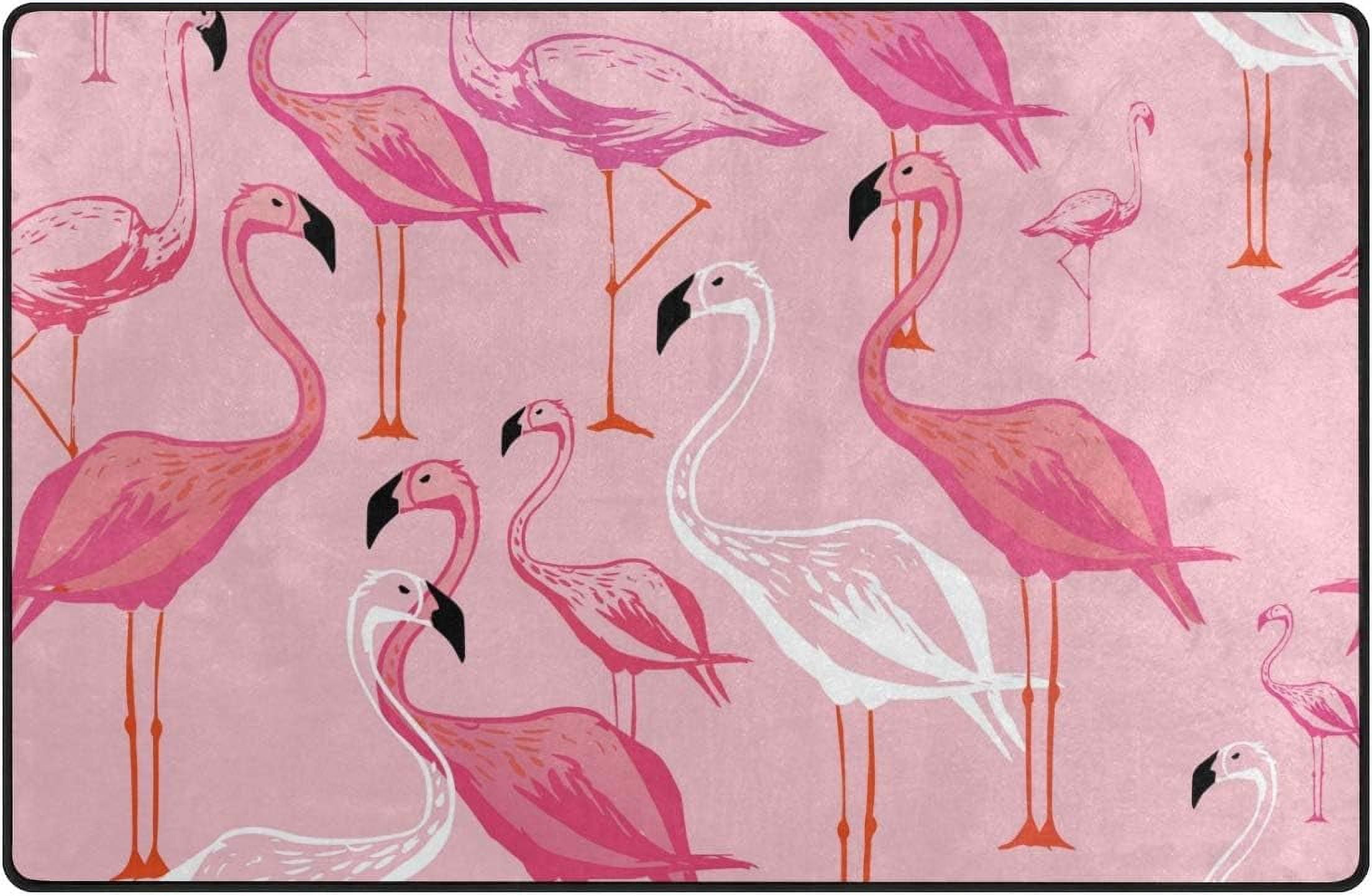 Bestwell Lightweight Soft Area Rugs Flamingo On Pink Floor Mat for Kids ...