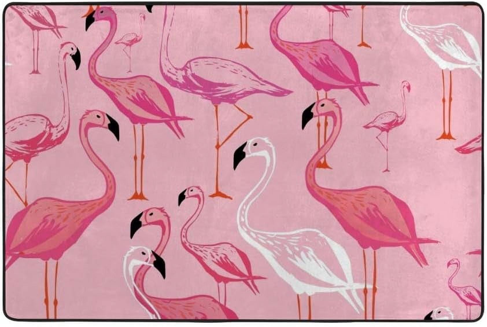 Bestwell Lightweight Soft Area Rugs Flamingo On Pink Floor Mat for Kids ...