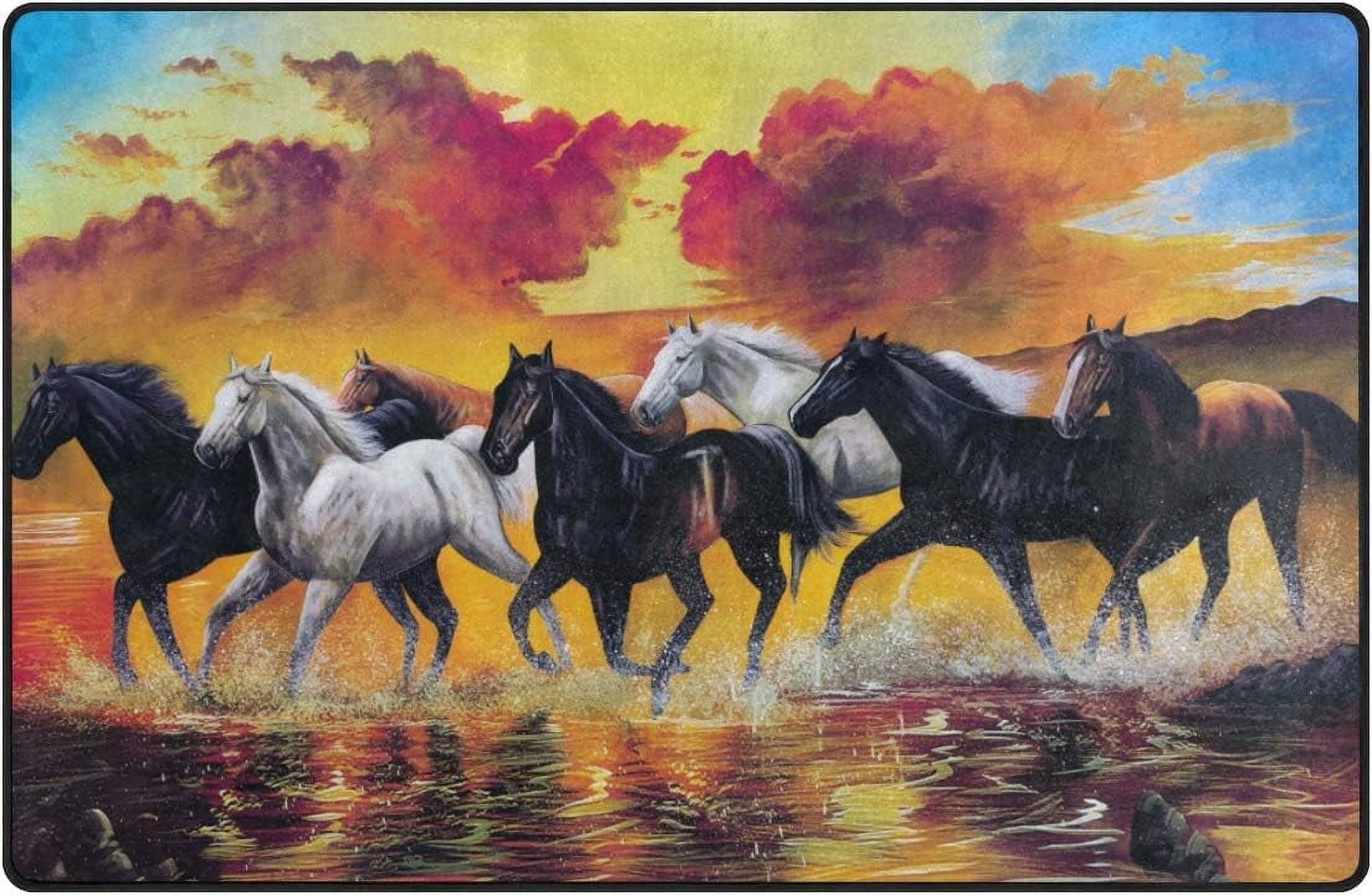 Bestwell Lightweight Soft Area Rugs Horse Runs Through The Splashes of ...