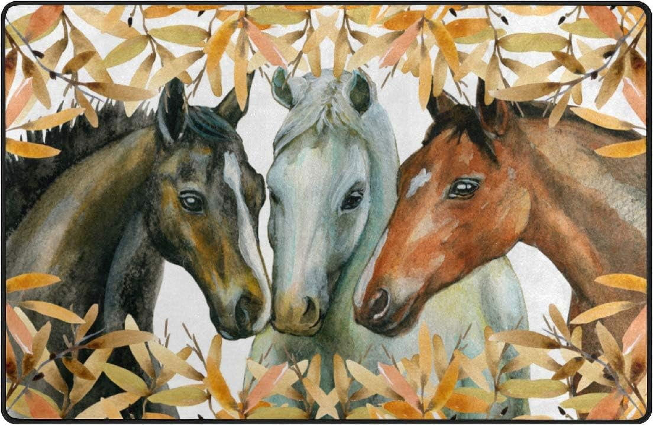 Bestwell Lightweight Soft Area Rugs Horses Decorated with Branches ...