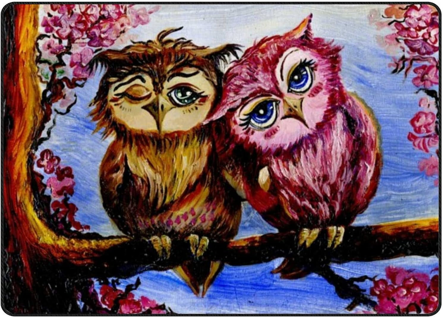 Bestwell Lightweight Soft Area Rugs Owls Hugging Oil Painting Floor Mat ...