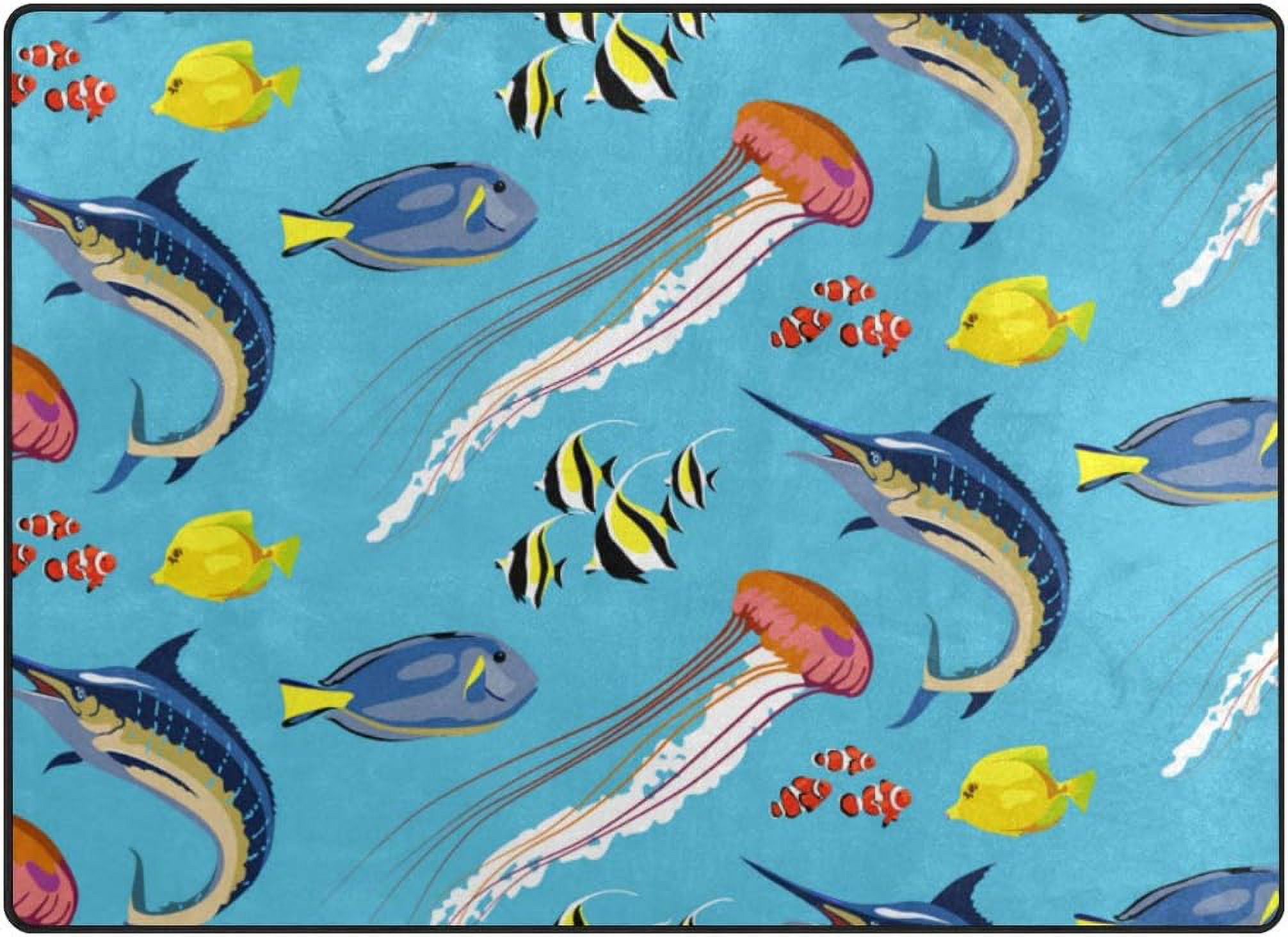 Bestwell Lightweight Soft Area Rugs Sea Fish Jellyfish Marlin Floor Mat ...