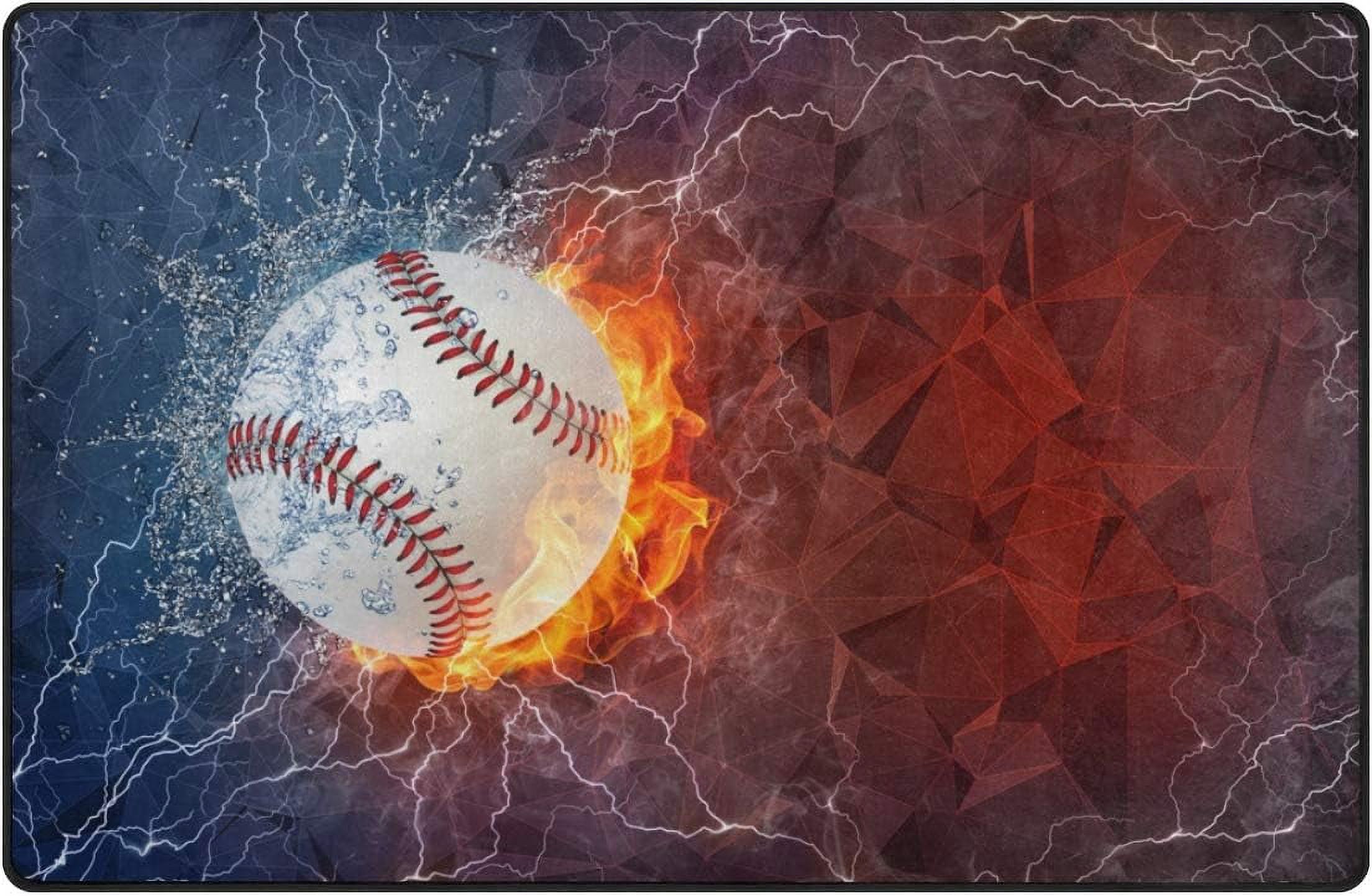 Bestwell Lightweight Soft Area Rugs Softball On Fire and Water Floor ...