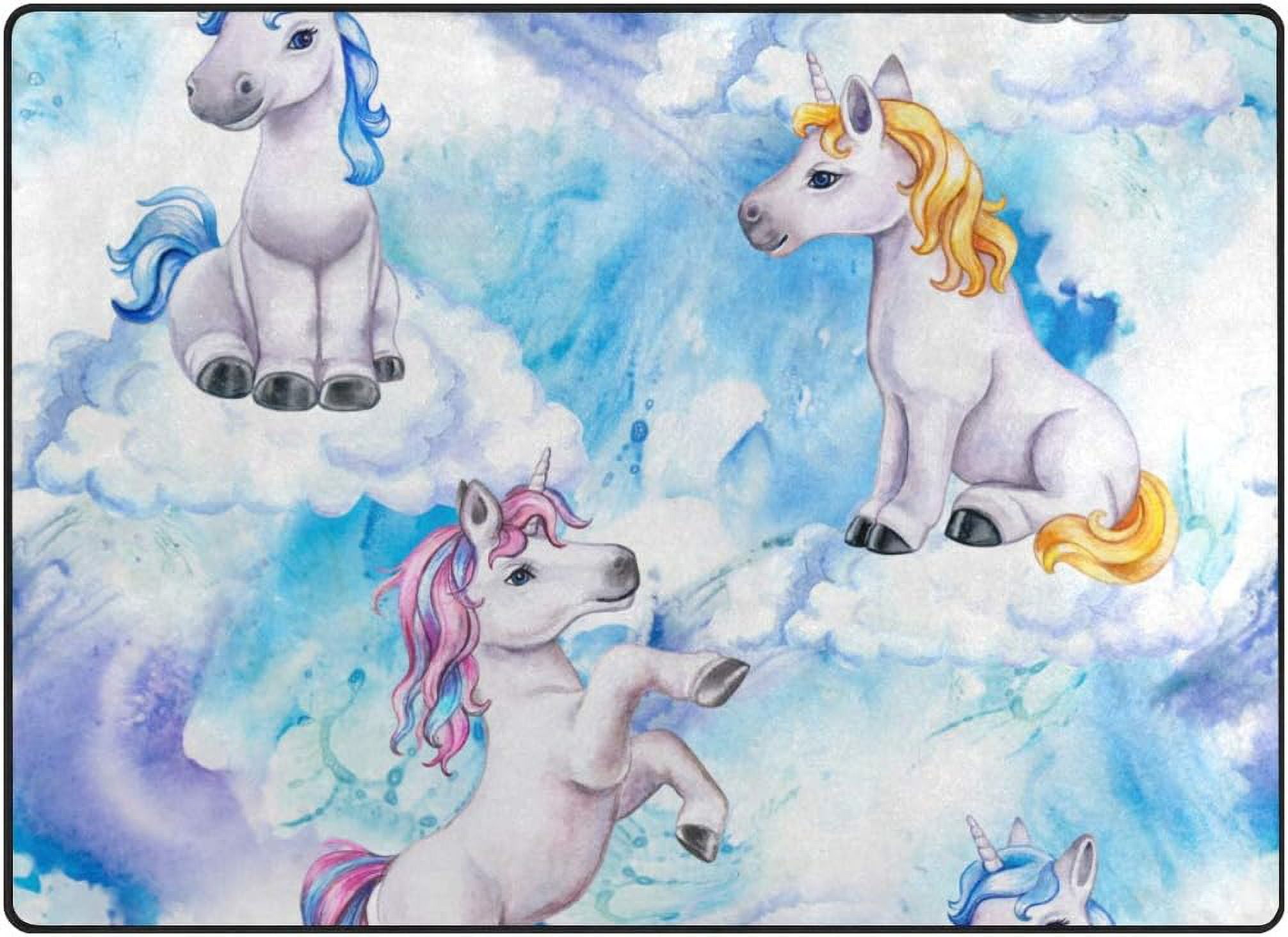 Bestwell Lightweight Soft Area Rugs Watercolor Baby Unicorns Floor Mat ...