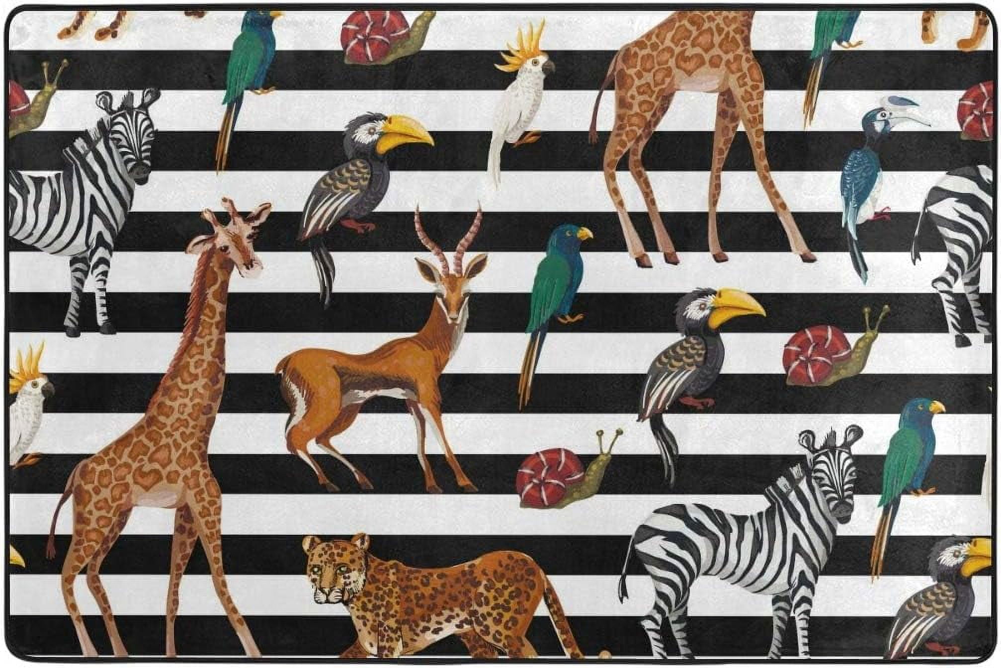Bestwell Lightweight Soft Area Rugs Wild Animals On Stripes Floor Mat ...
