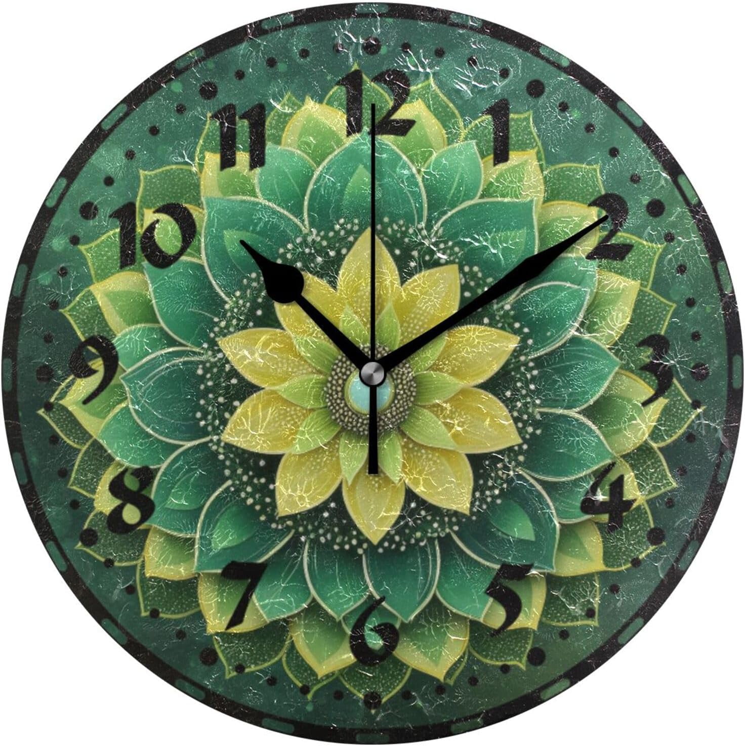 Bestwell Mandala Texture Green Wall Clock, Silent Non Ticking 10 Inch ...
