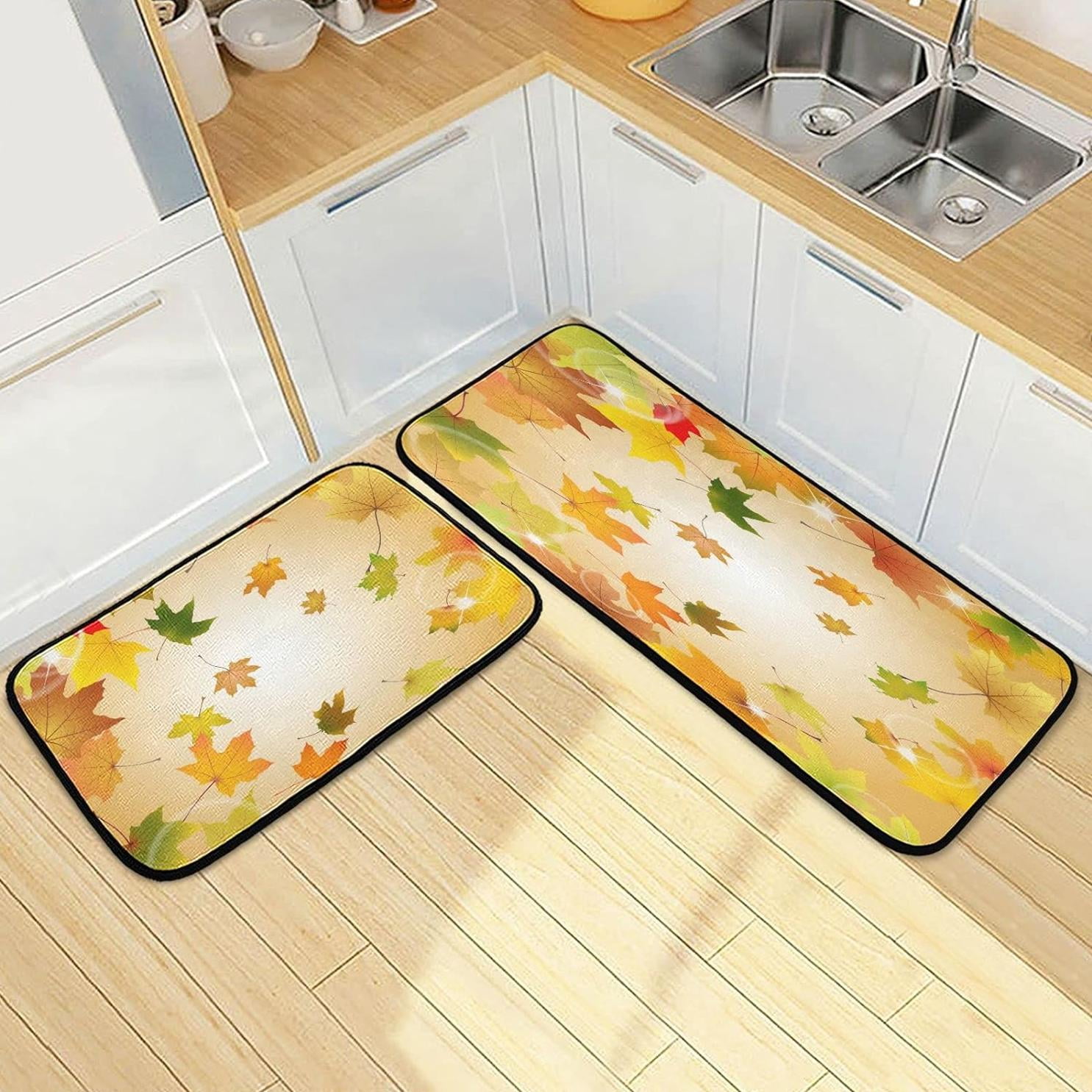 Bestwell Maple Autumn Leaves Kitchen Rugs 2 Pieces, Falling Down Leaf ...