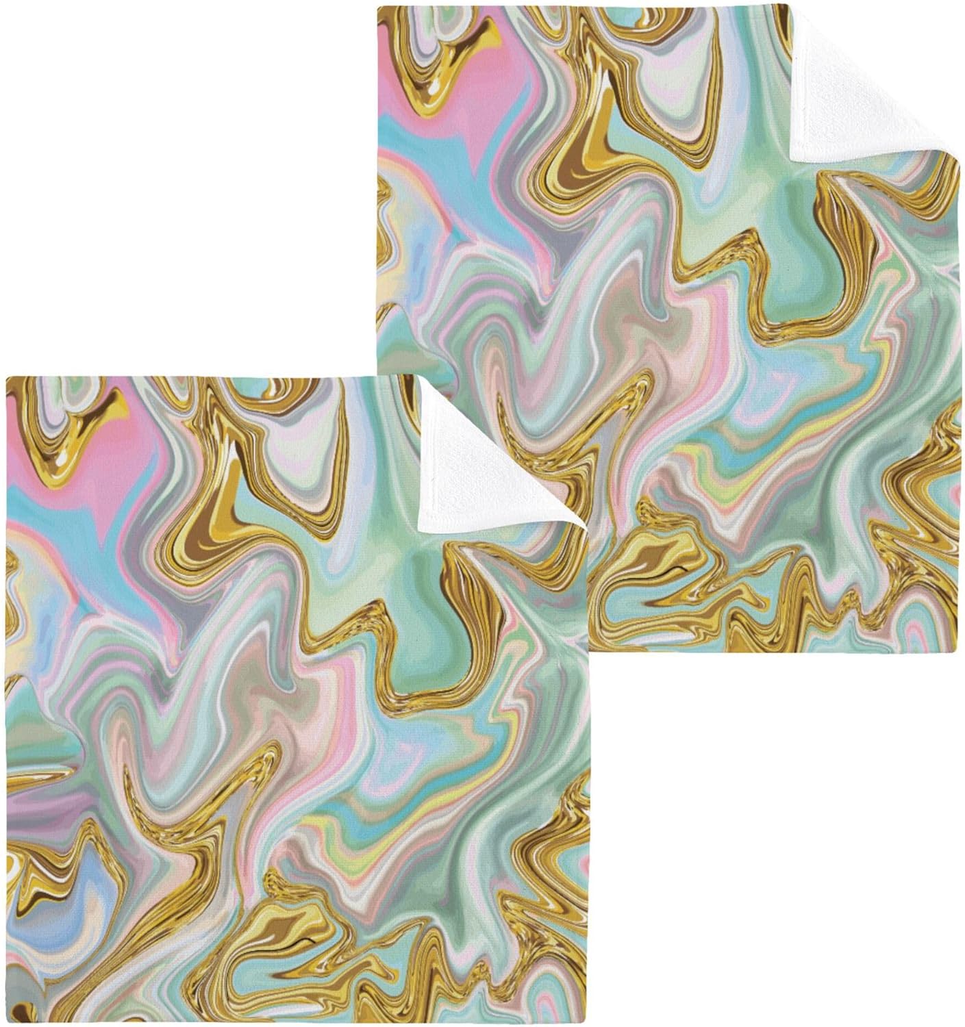 Bestwell Marble in Neon Gold Washcloths Set of 2-12 X 12 Inch, Fast ...
