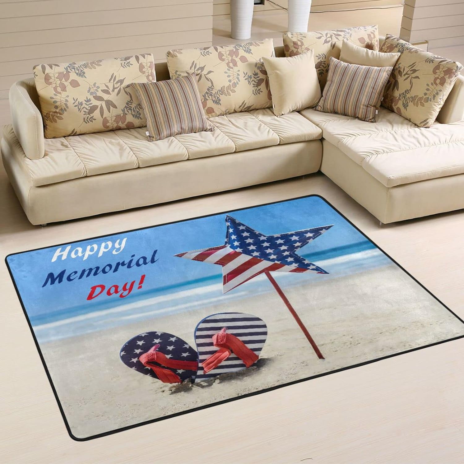 Bestwell Memorial Day Beach Area Rug 36×24in Non-Slip Floor Carpet ...