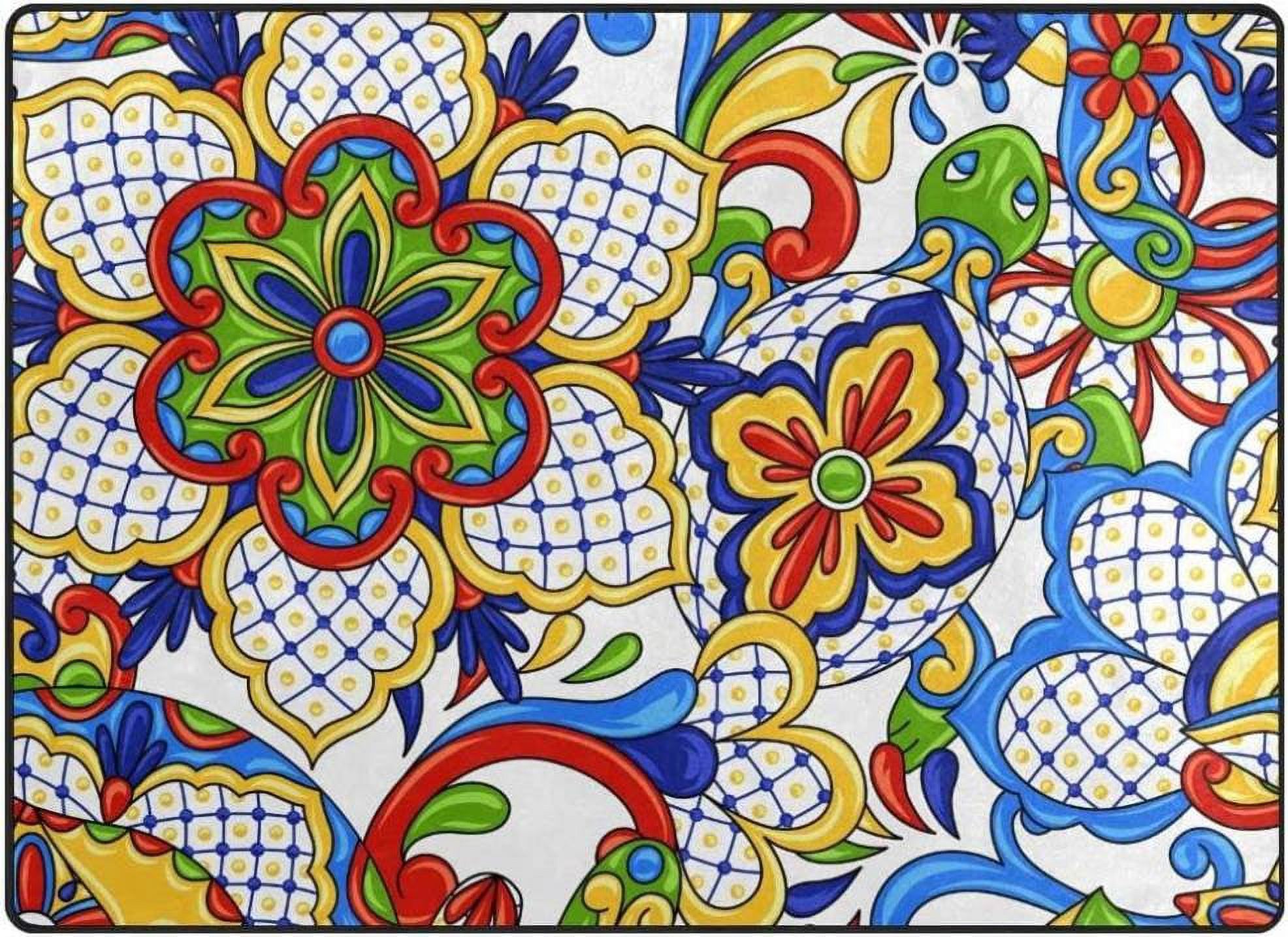 Bestwell Mexican Talavera Ceramic Area RUG, 4'x5' Pet & Child Friendly ...