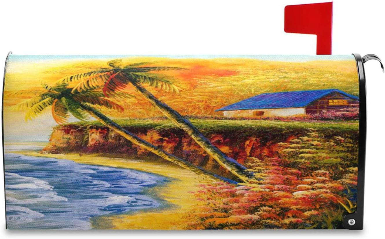 Bestwell Ocean Sea Beach Palm Tree Art Oil Painting Magnetic Mailbox ...