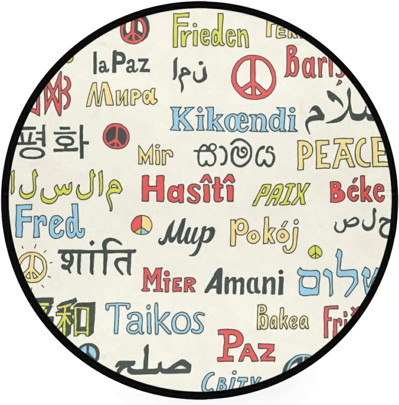 Bestwell Peace Different Languages ColorRound Area Rug Chair Couch ...