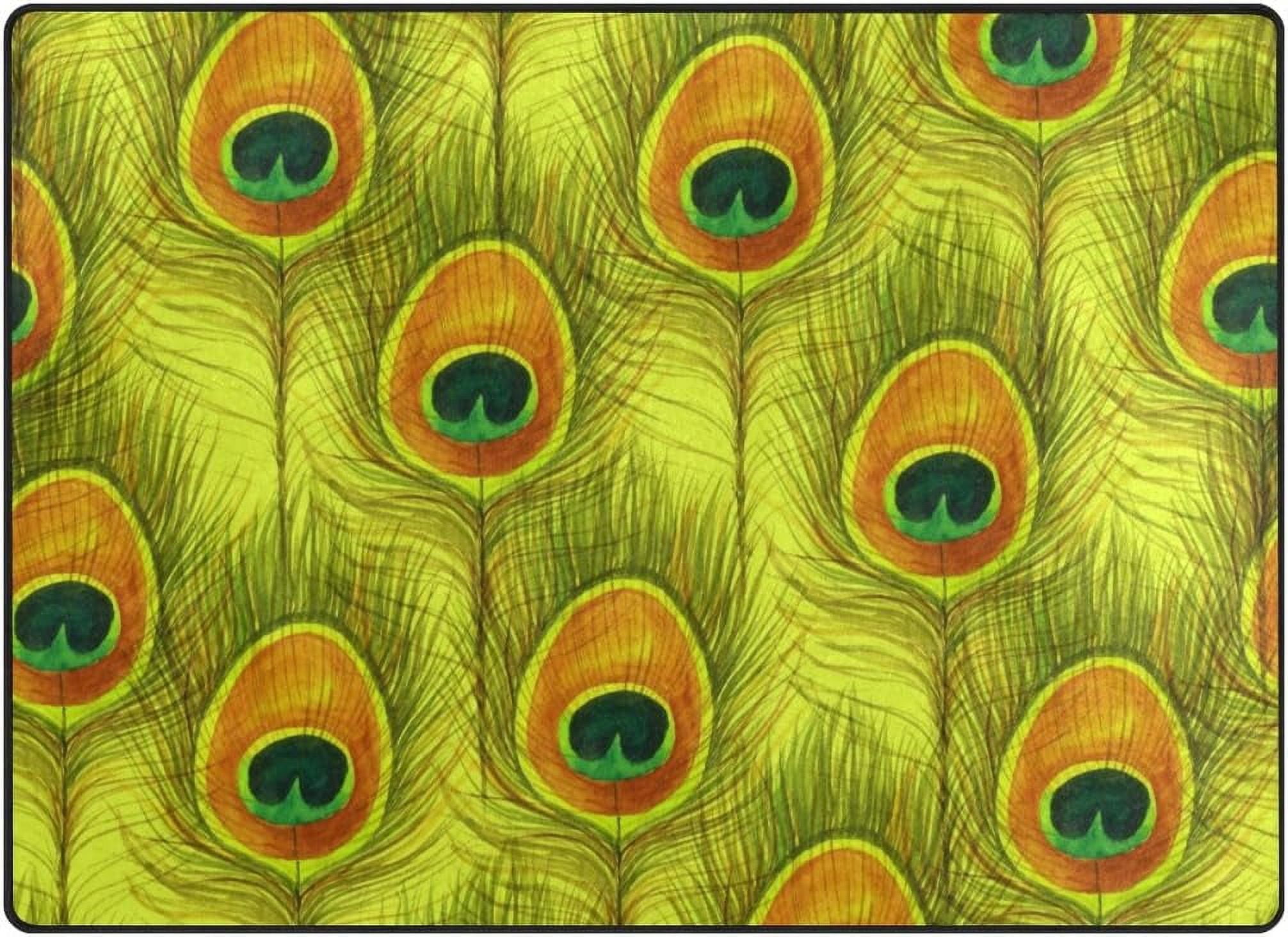 Bestwell Peacock Feather 80 x 58 inches Lightweight Soft Area Rug Mat ...