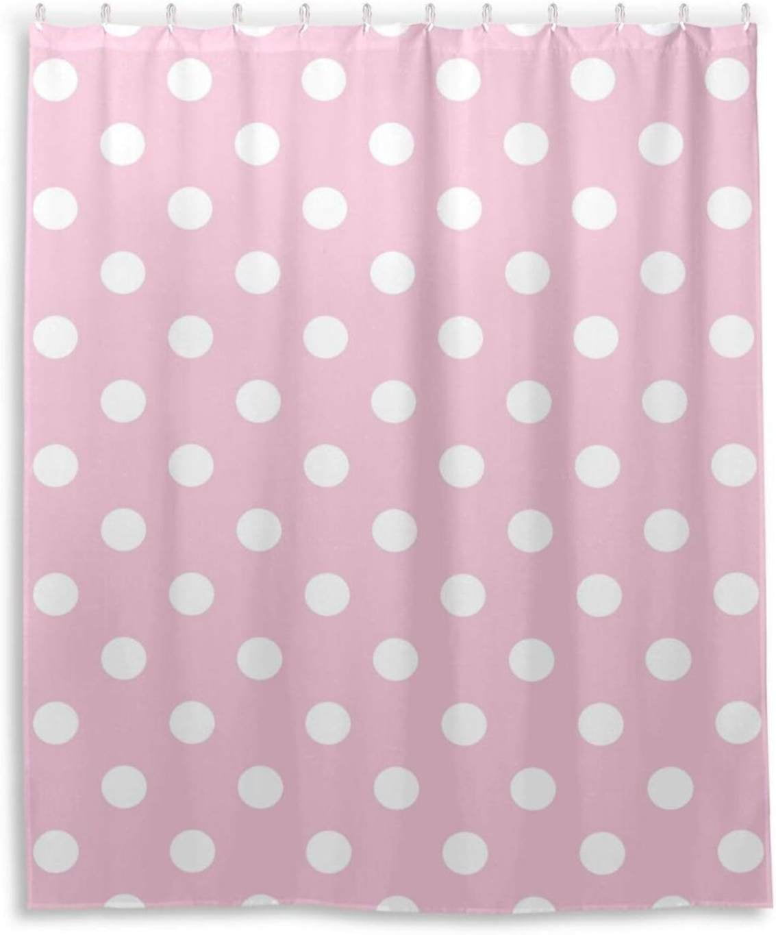 Bestwell Polka Dot Pink Bathroom Waterproof Shower Curtain Set Bathtub