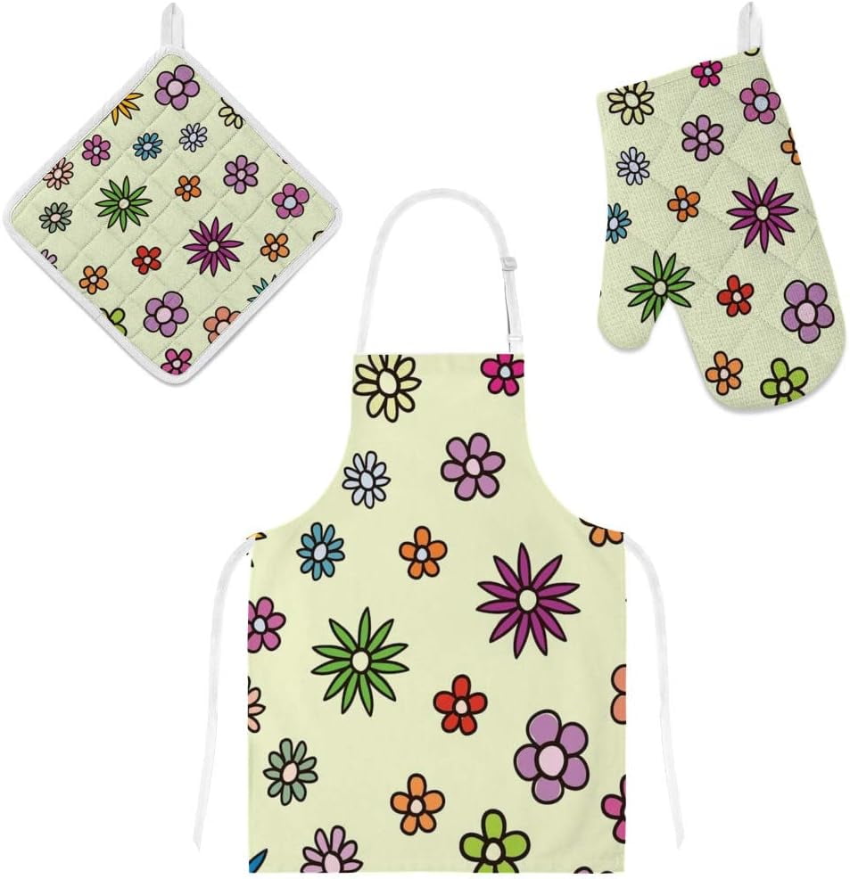 Bestwell Polyester Insulation Kitchen Oven Mitts Potholder Apron 3Pcs ...
