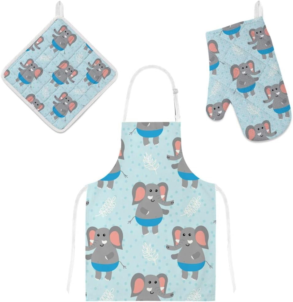 Bestwell Polyester Insulation Kitchen Oven Mitts Potholder Apron 3Pcs ...