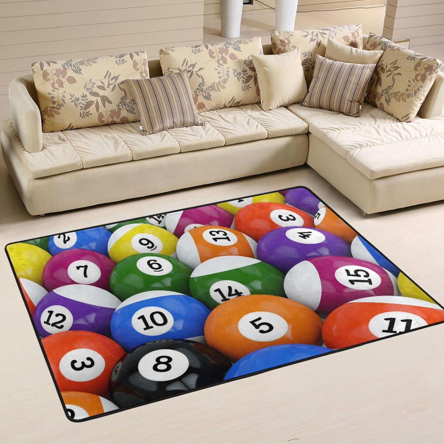 Bestwell Pool Game Balls Numbers Area Rug 72×48in Retro Colorful Glossy ...